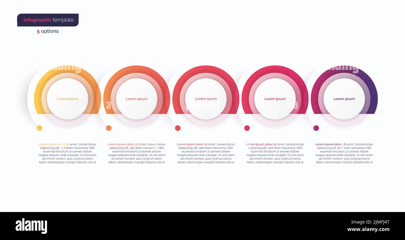 Vector gradient minimalistic infographic template composed of 5 circles ...