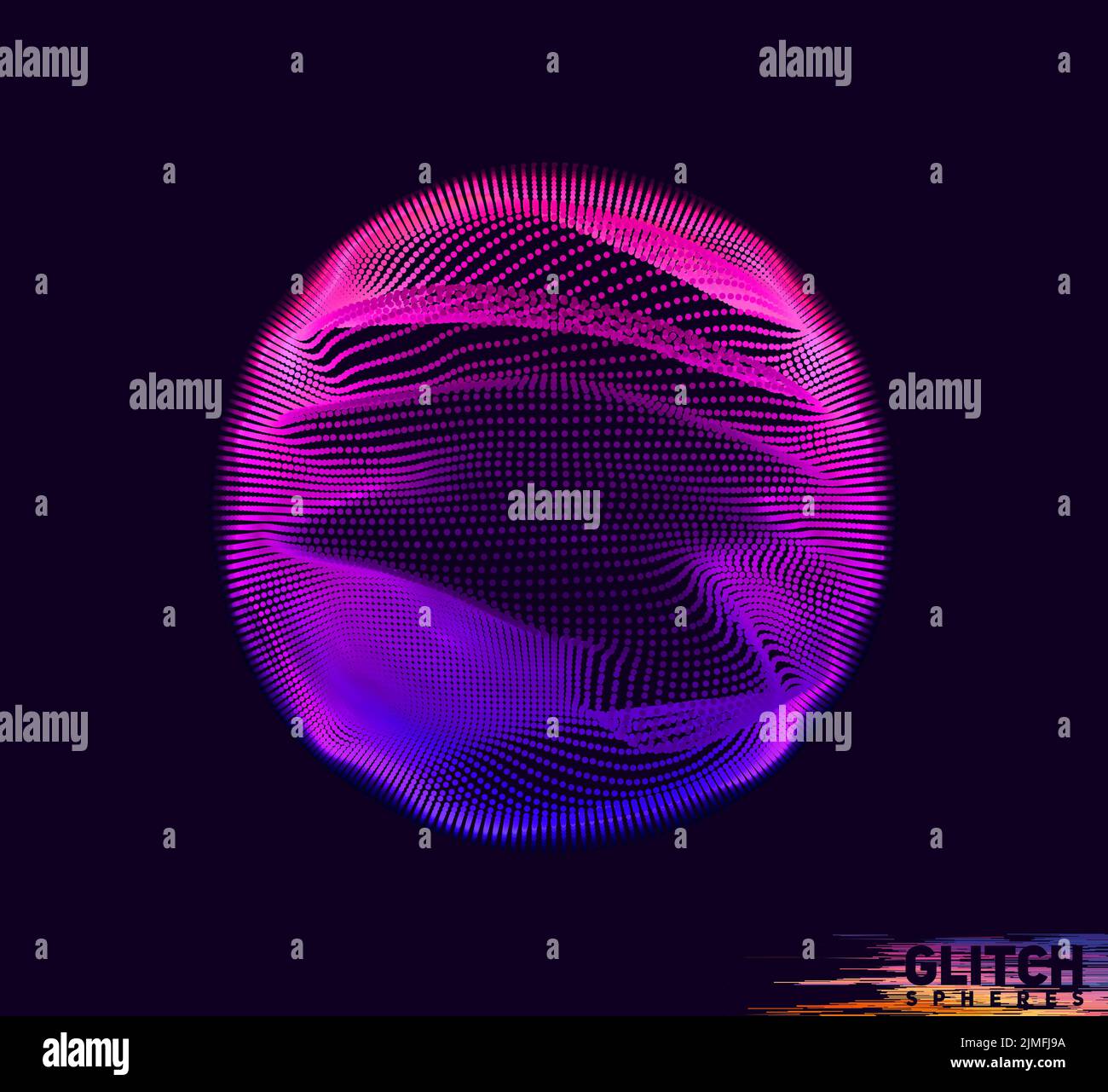 Corrupted violet point sphere. Abstract vector colorful mesh on dark ...