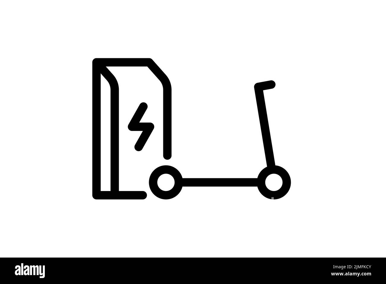 Electric push scooter charging in charger station linear icon ...
