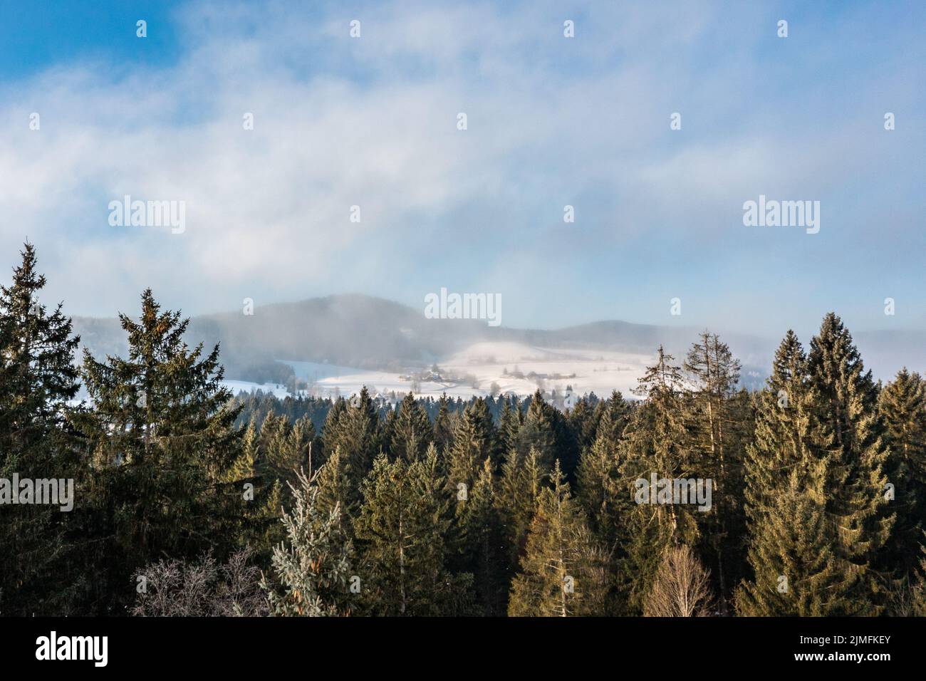 Snow-covered landscape at Christmas time in Hinterzarten in the Upper ...