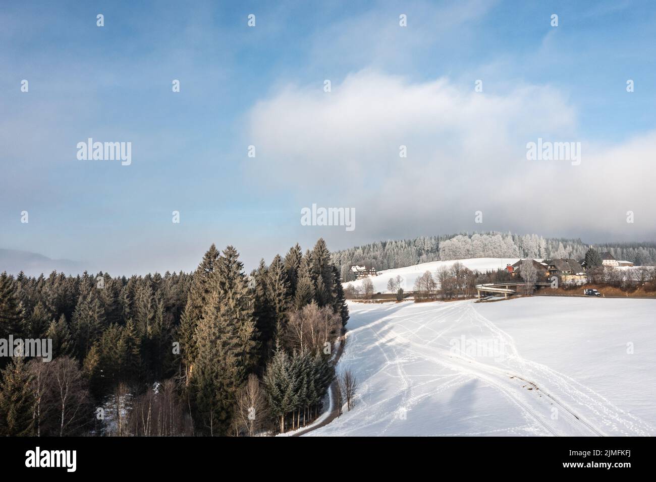 Snow-covered landscape at Christmas time in Hinterzarten in the Upper ...