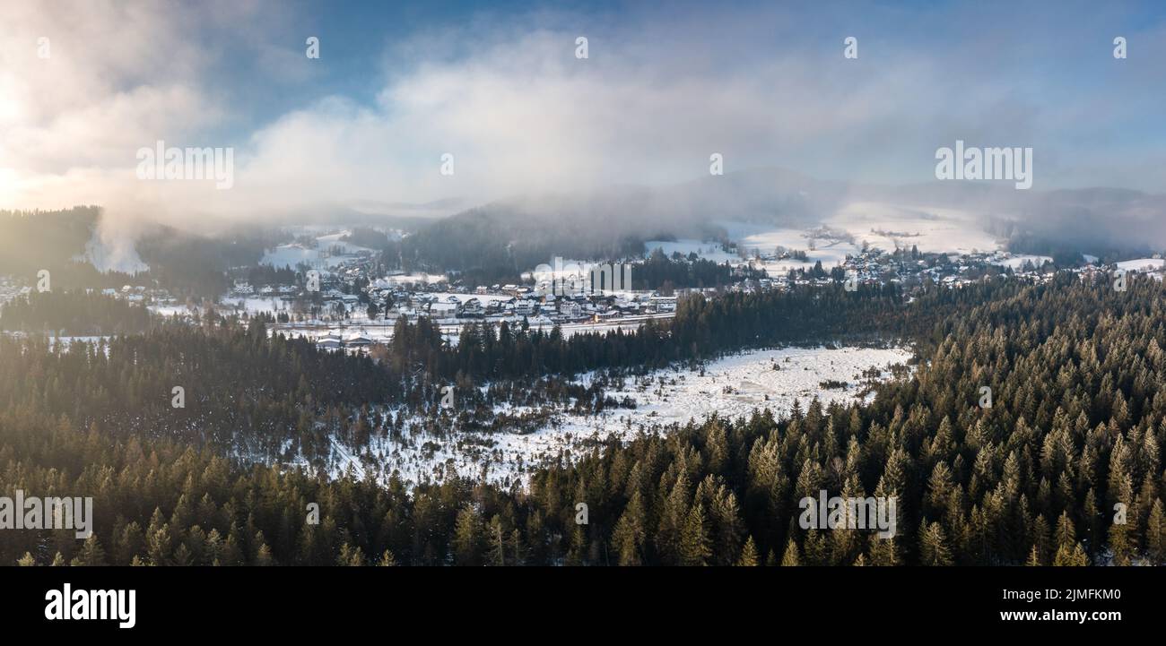 Snow-covered landscape at Christmas time in Hinterzarten in the Upper ...