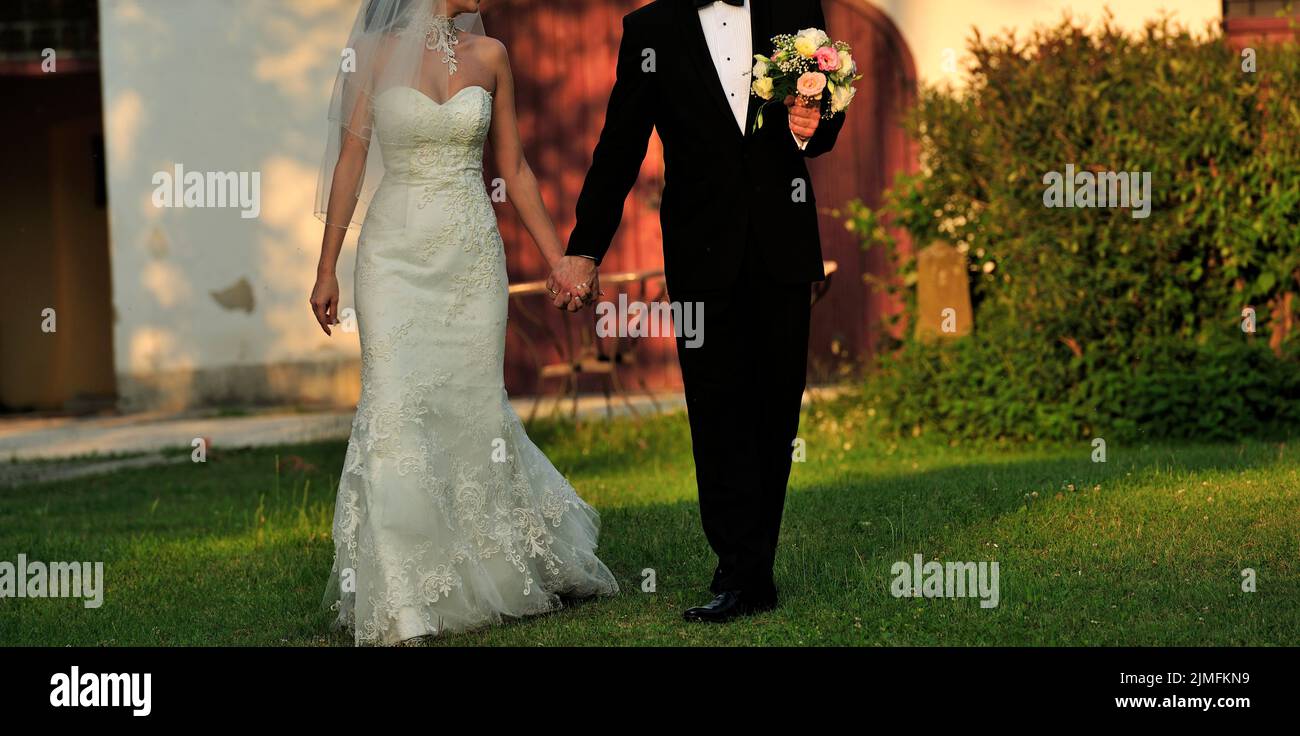Couple on wedding day two,people, outdor, happines man, women, bridge ...