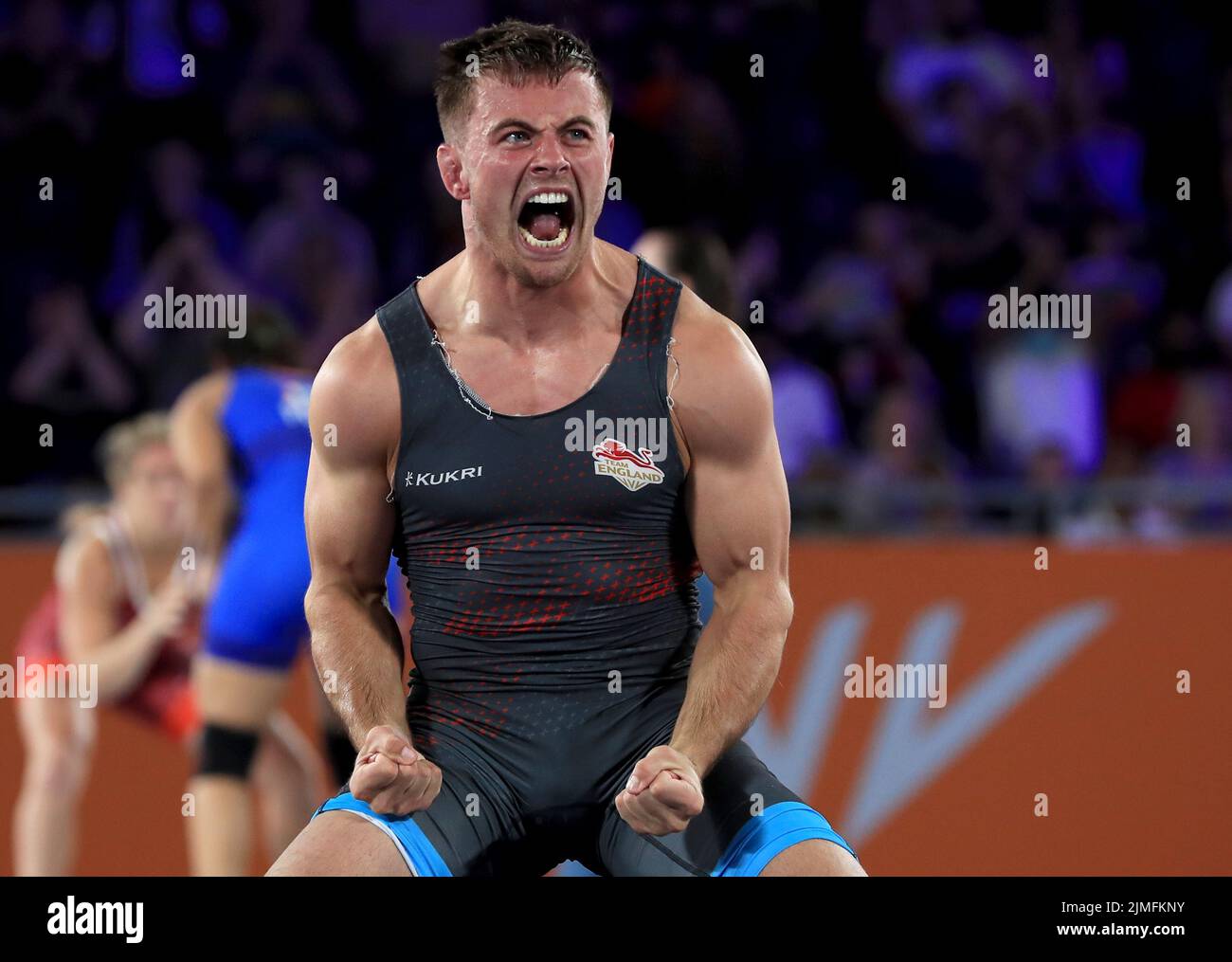 England’s Charlie Bowling celebrates winning against South Africa’s ...