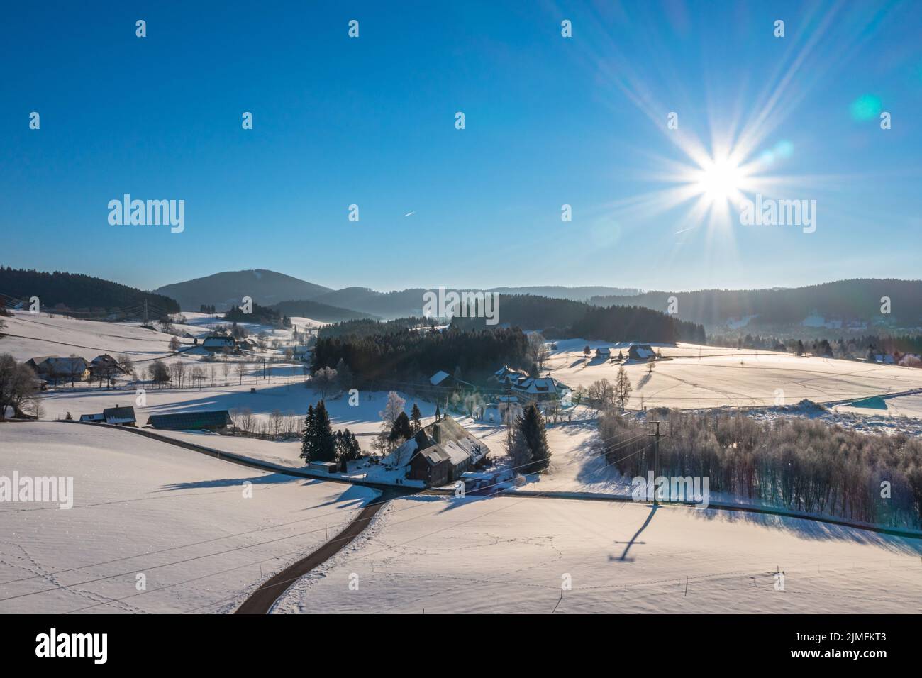Snow-covered landscape at Christmas time in Hinterzarten in the Upper ...