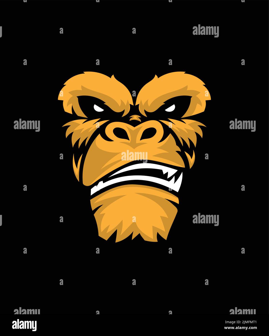 A vector of a cool gorilla face in orange against the dark background ...