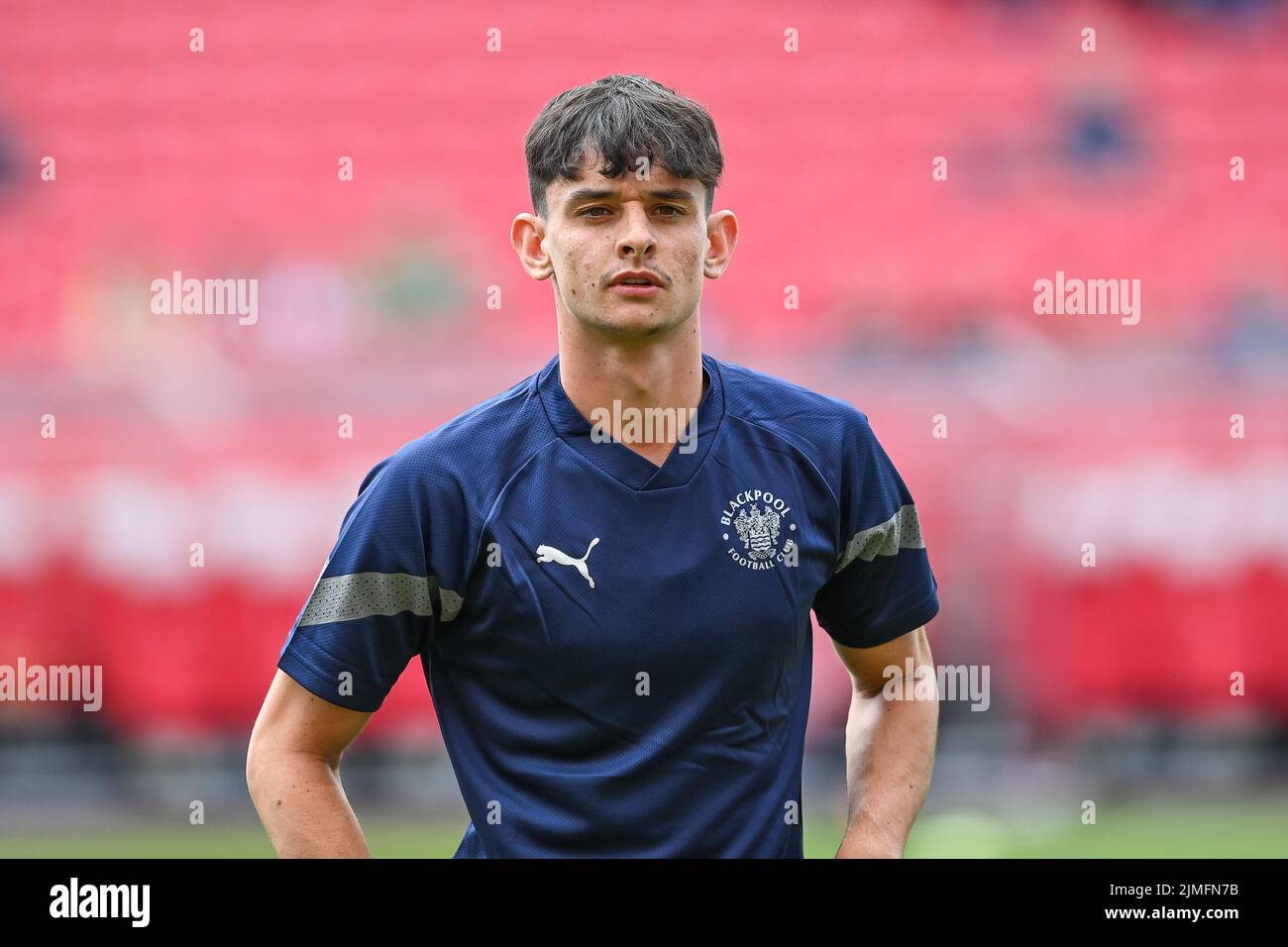 Charlie Patino #28 of Blackpool during the pre-game warmup Stock Photo ...