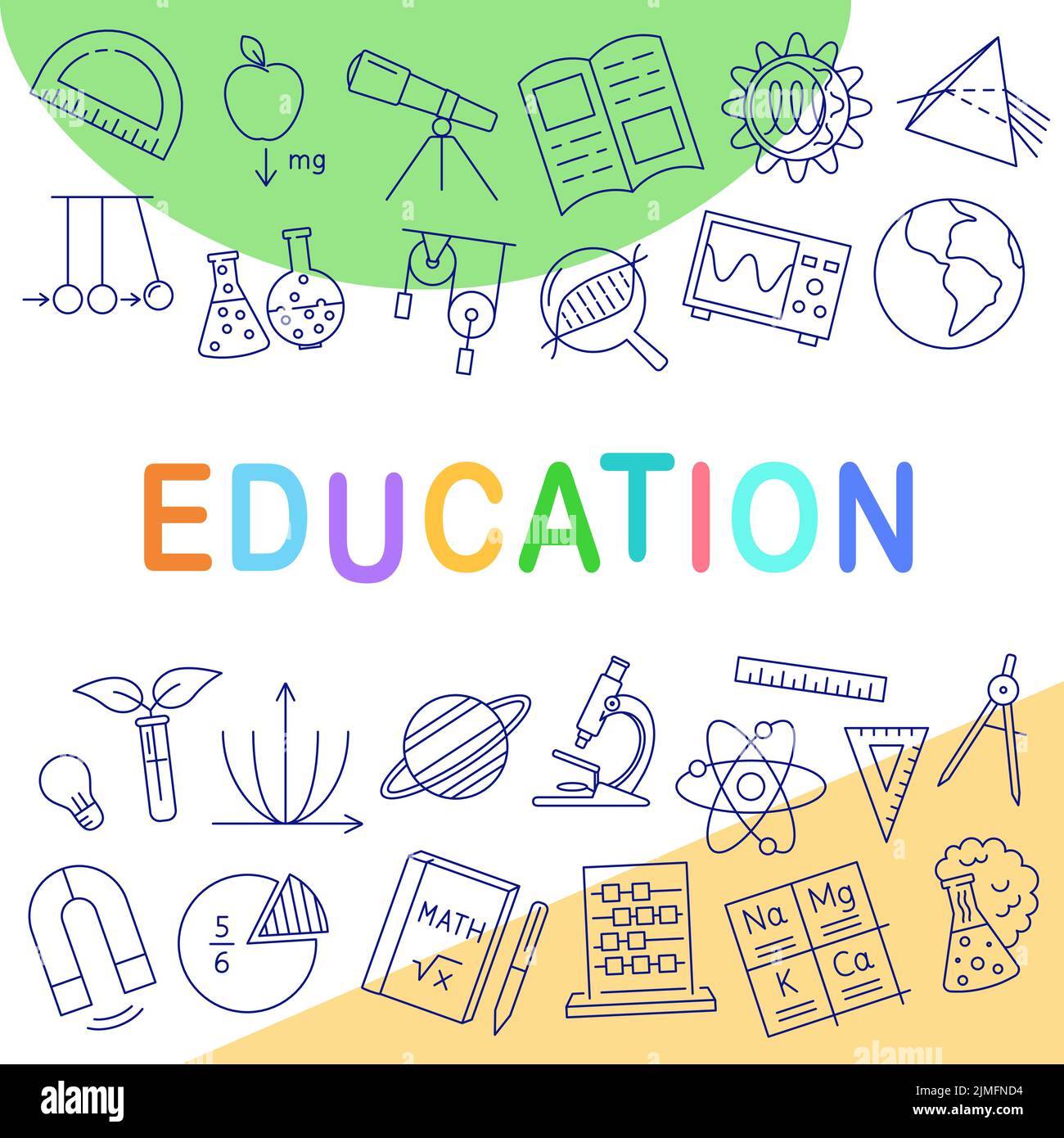 Education banner with symbols in line style. Vector illustration Stock ...