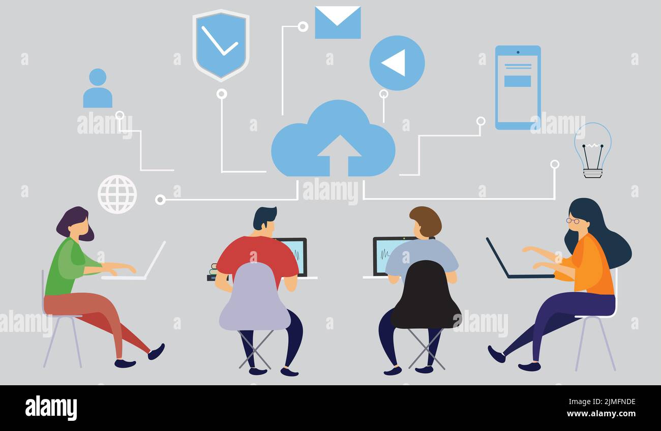 A vector design of Professional business teleworkers connecting online ...