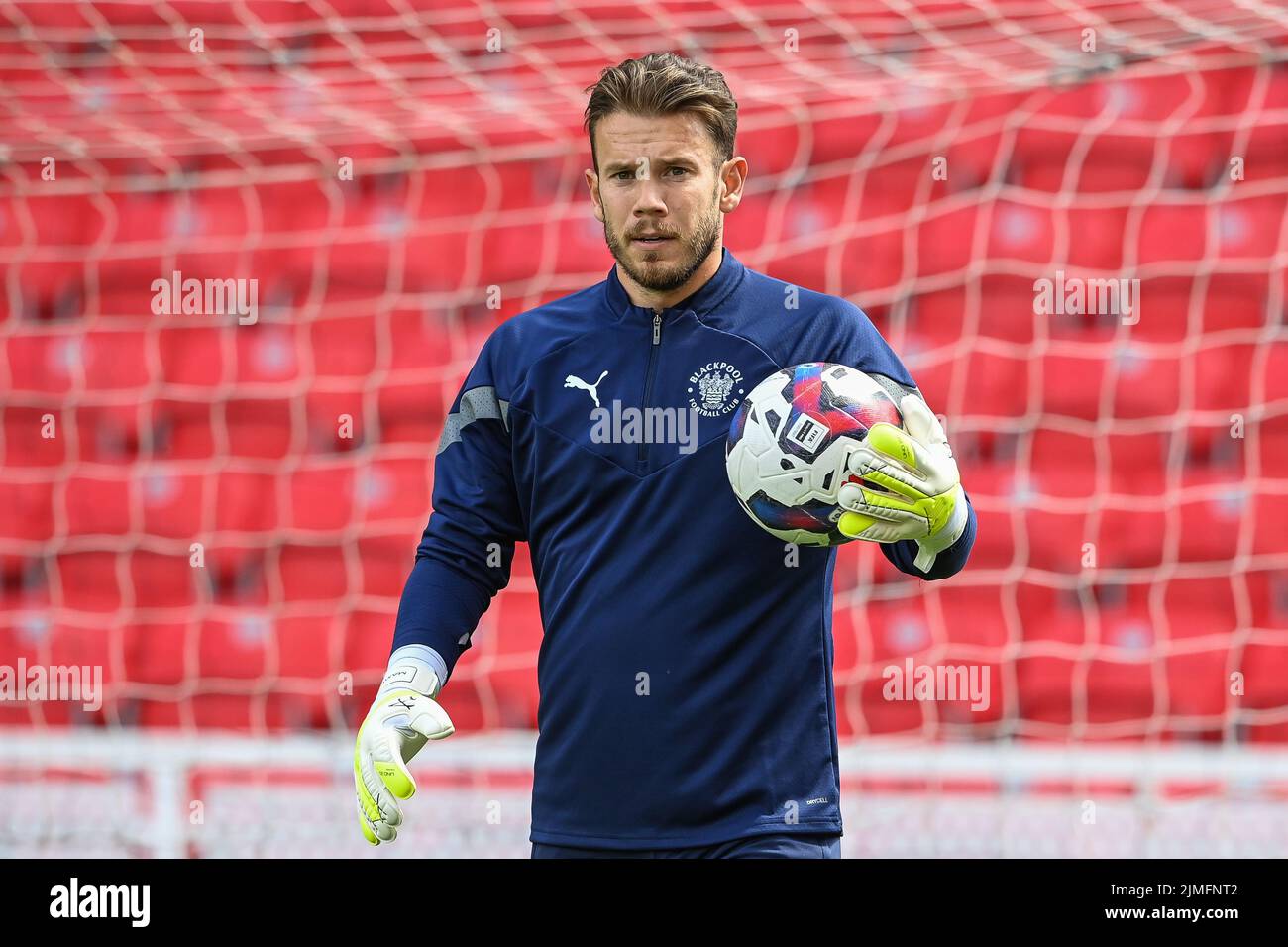 Chris Maxwell #1 of Blackpool during the pre-game warmup in , on 8/6 ...