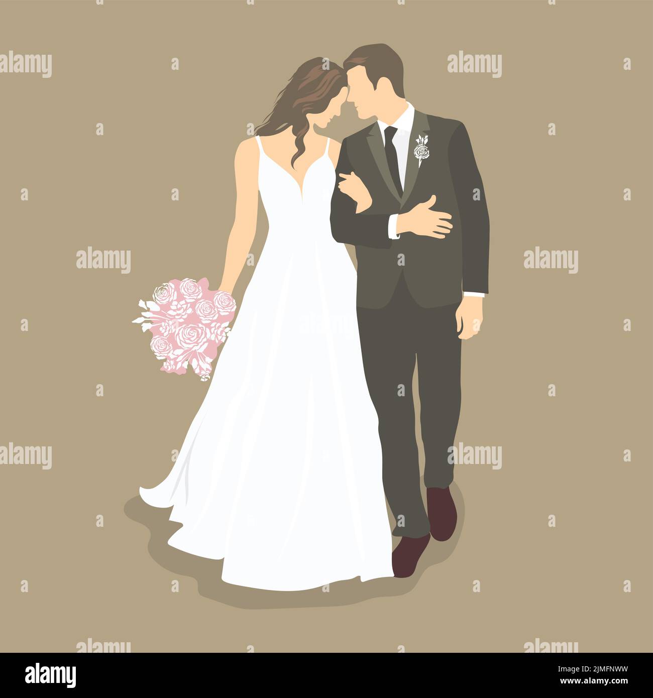 A vector design of marriage couple in wedding clothes with a gray ...