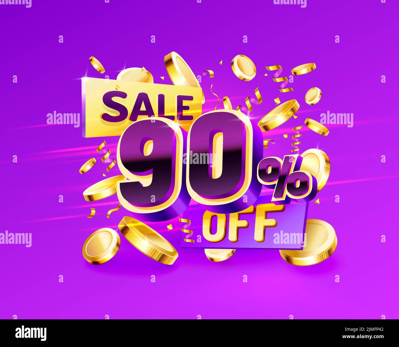 90 Off. Discount creative composition. 3d sale symbol with decorative ...