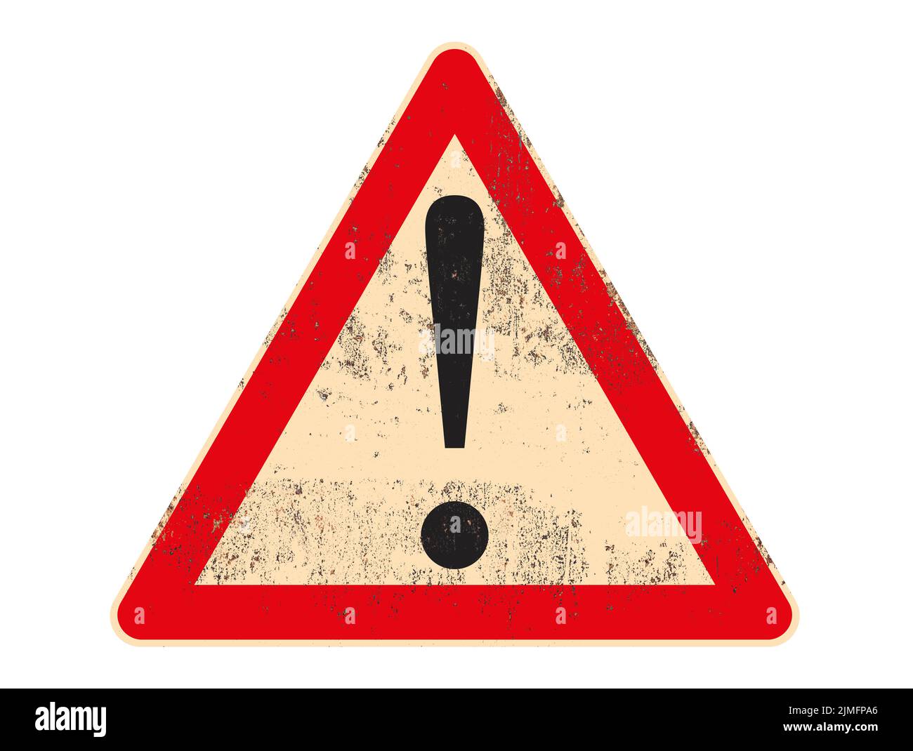 Traffic sign Warning symbol on rusted and grungy metal board isolated ...