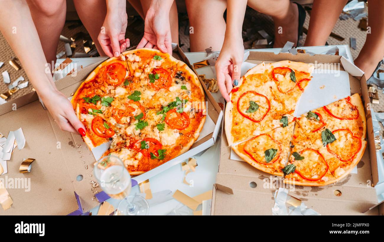 special event party girls pizza fast food delivery Stock Photo - Alamy