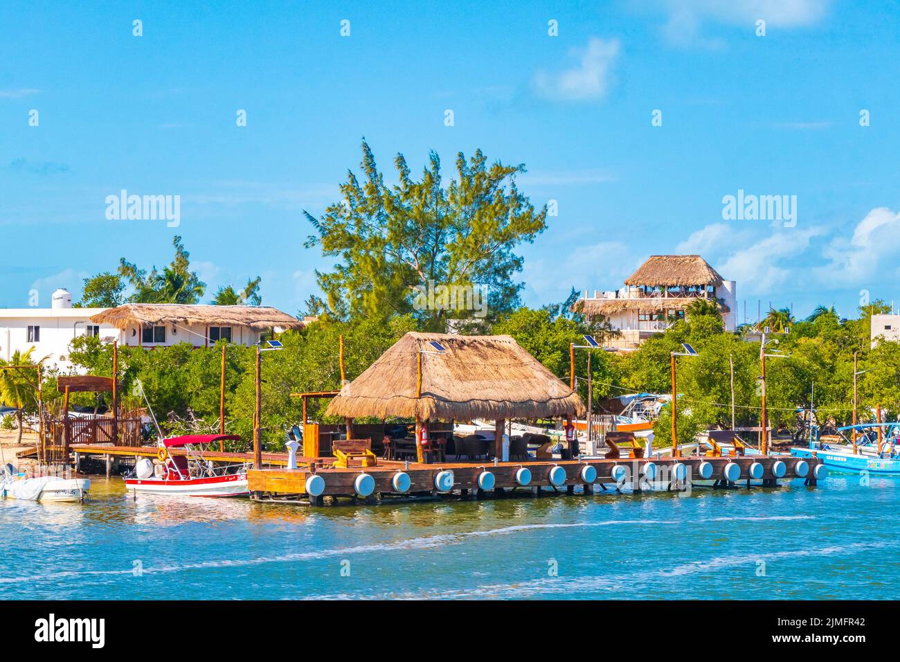 Panorama landscape Holbox village port harbor Muelle de Holbox Mexico ...