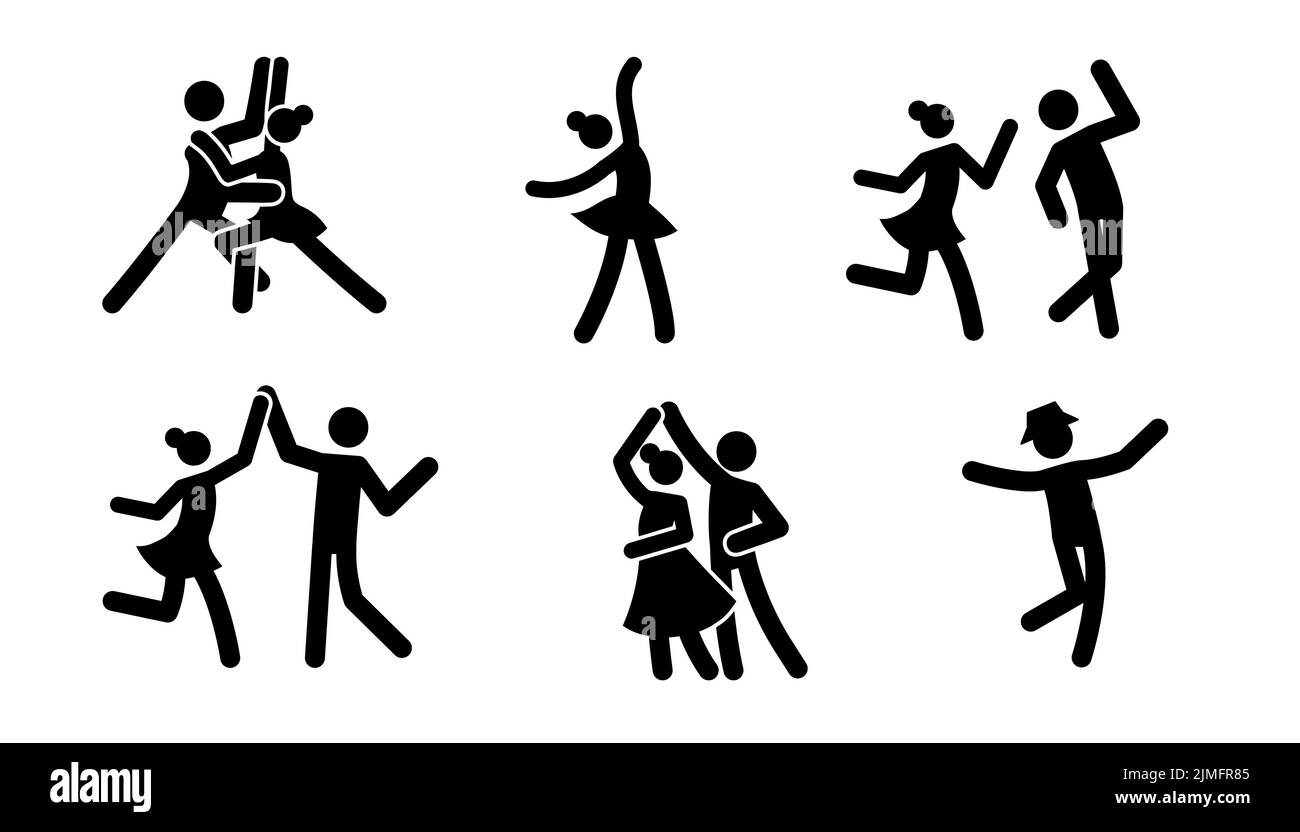 ..Pictogram dancer stick figure icon set. Black pictogram party dancing ...