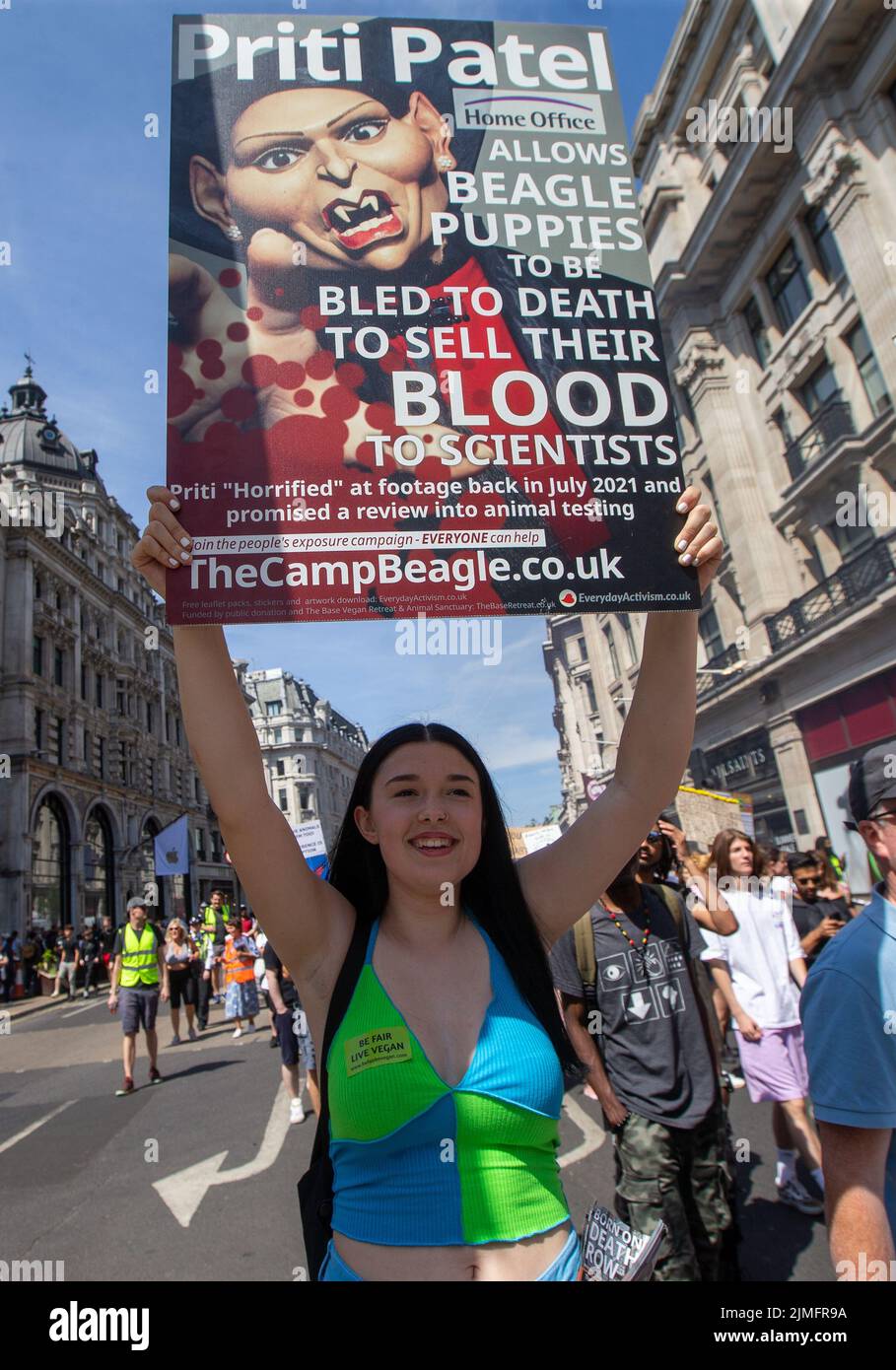 London, England, UK. 6th Aug, 2022. Animal rights activists are seen ...