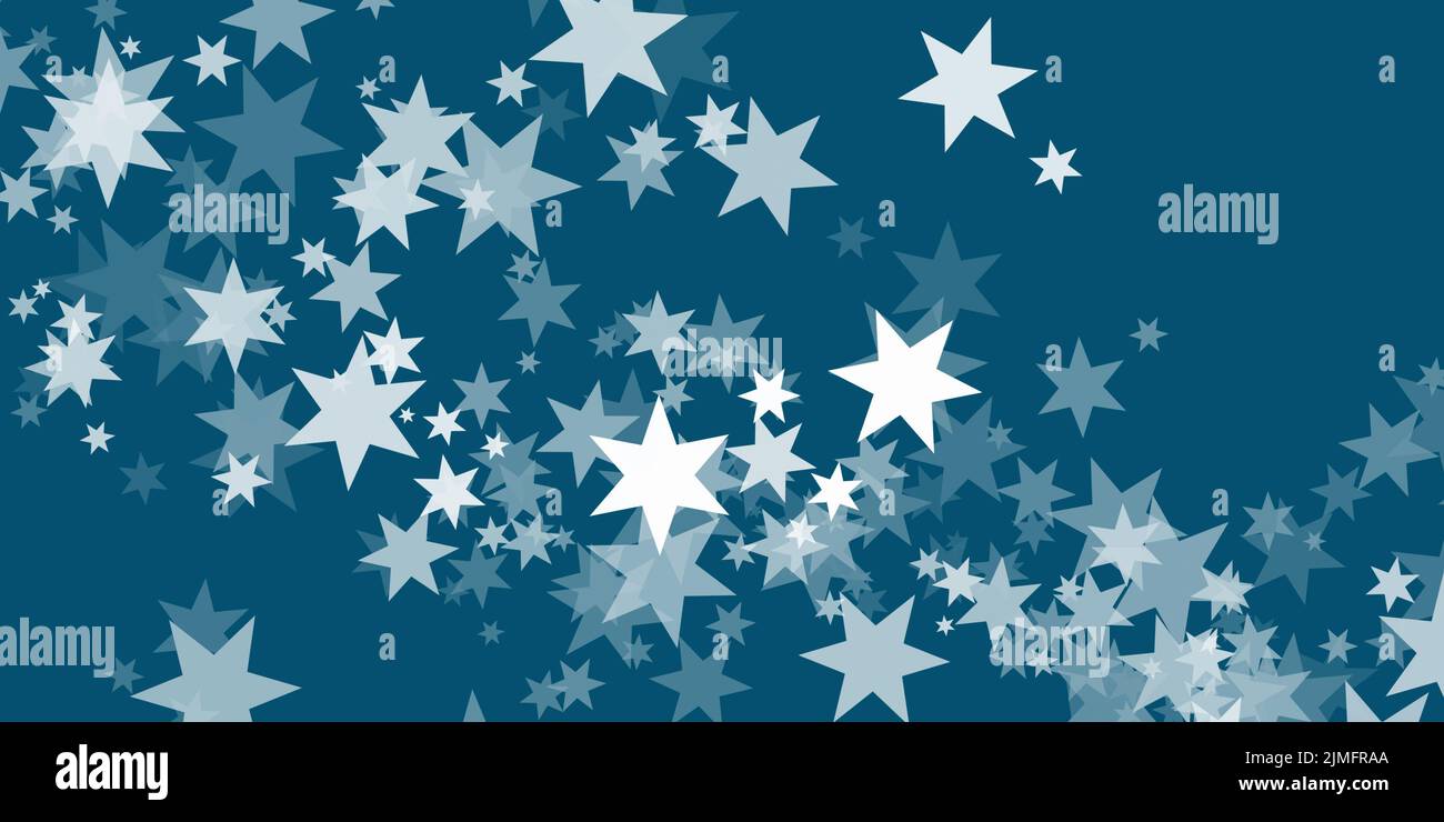 Wide teal blue banner background with white flying stars Stock Photo ...