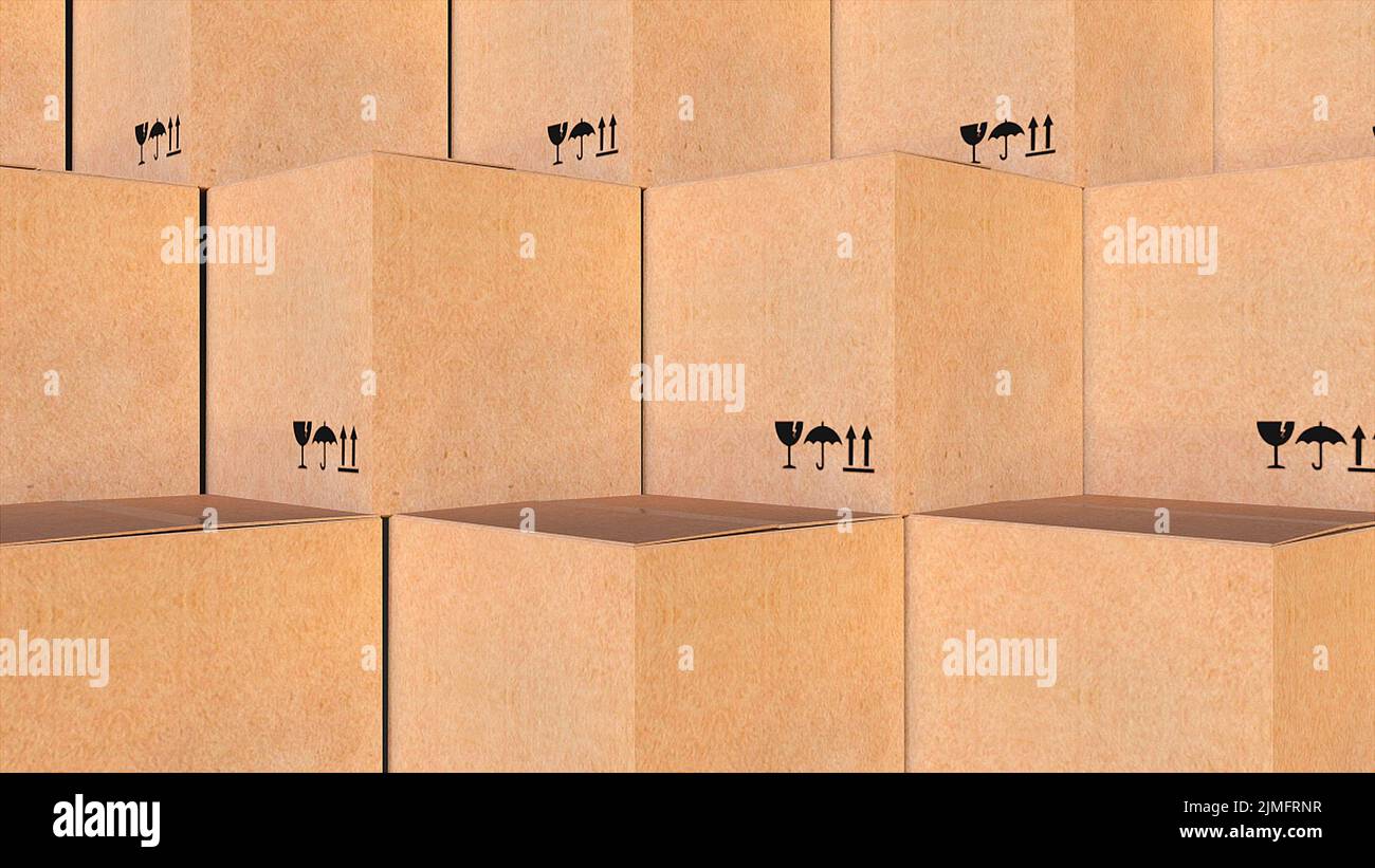 Rows cardboard boxes of parcels Stock Photo - Alamy
