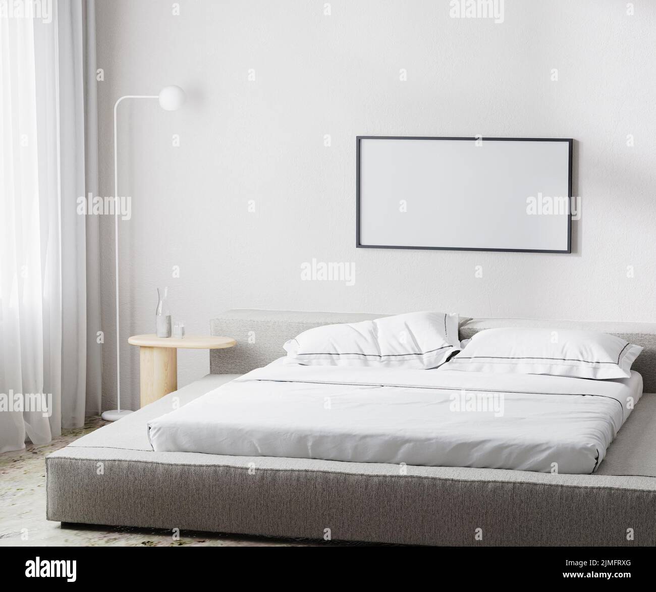 Empty frame mockup in modern bedroom interior background, scandinavian ...