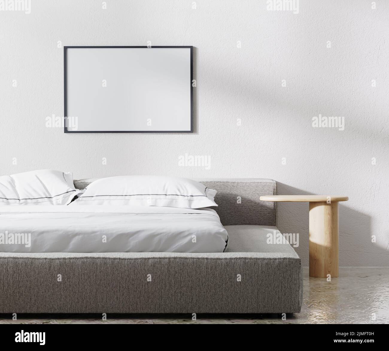 Horizontal frame mock up in bedroom interior, minimalist style, white ...
