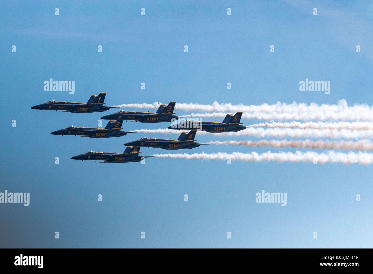 Wantagh, New York, USA - 29 May 2022: Six US Navy F-18 Blue Angel ...