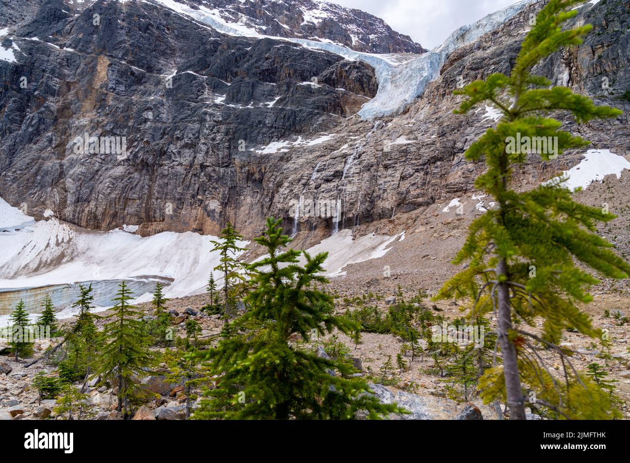 Angel Glacier and waterfalls along the Path of the Glacier Trail, Mt ...