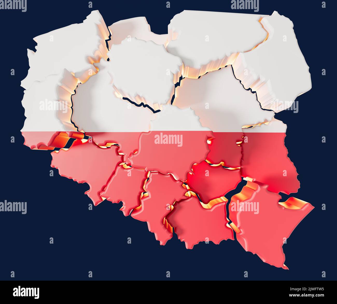 Poland Map With Offset Regions 3D Render Stock Photo - Alamy