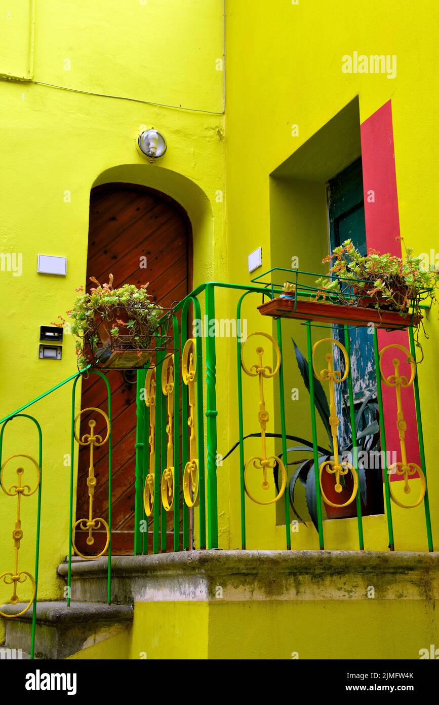 the village with the colorful houses Ghizzano tuscany Italy Stock Photo ...