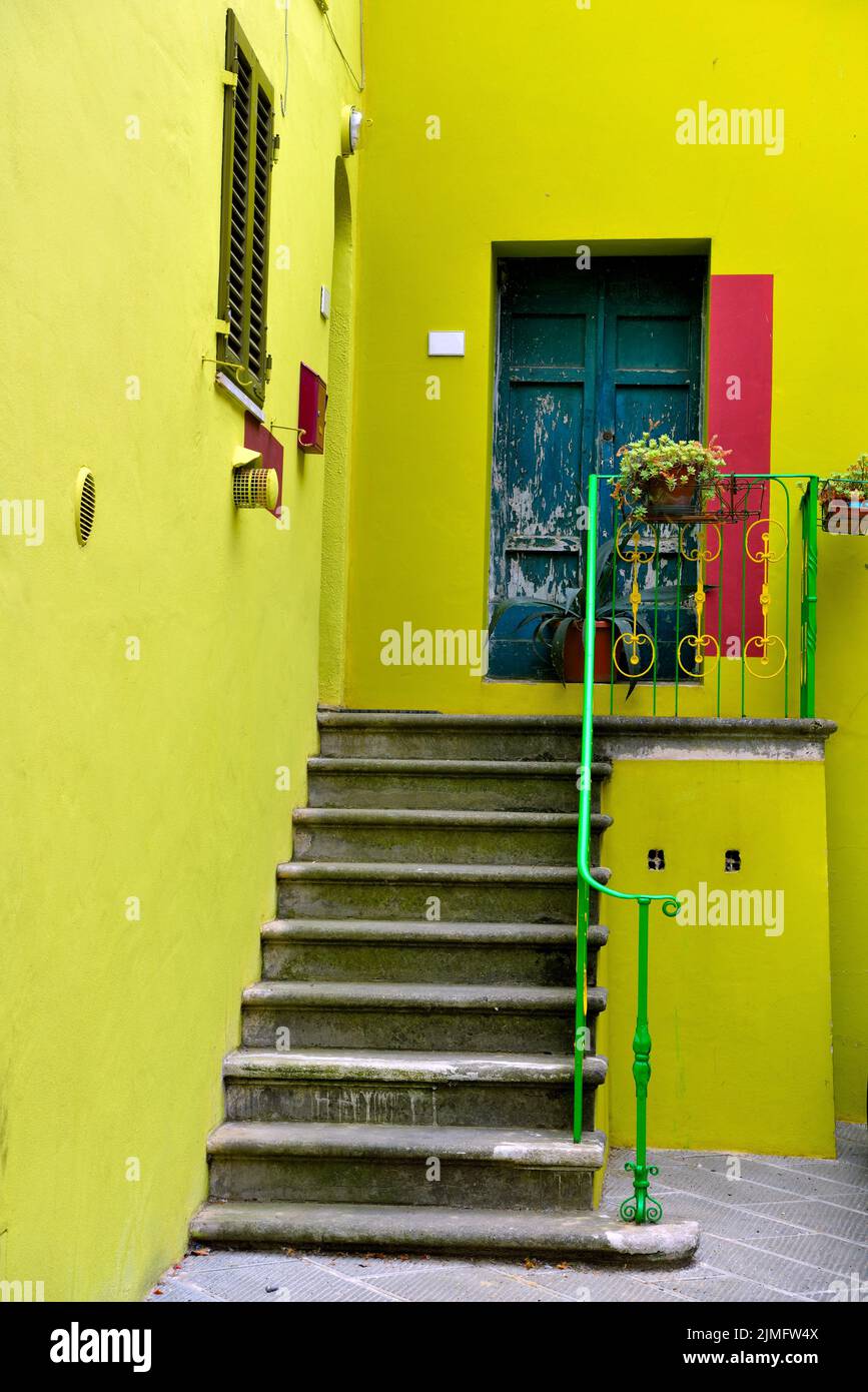 the village with the colorful houses Ghizzano tuscany Italy Stock Photo ...
