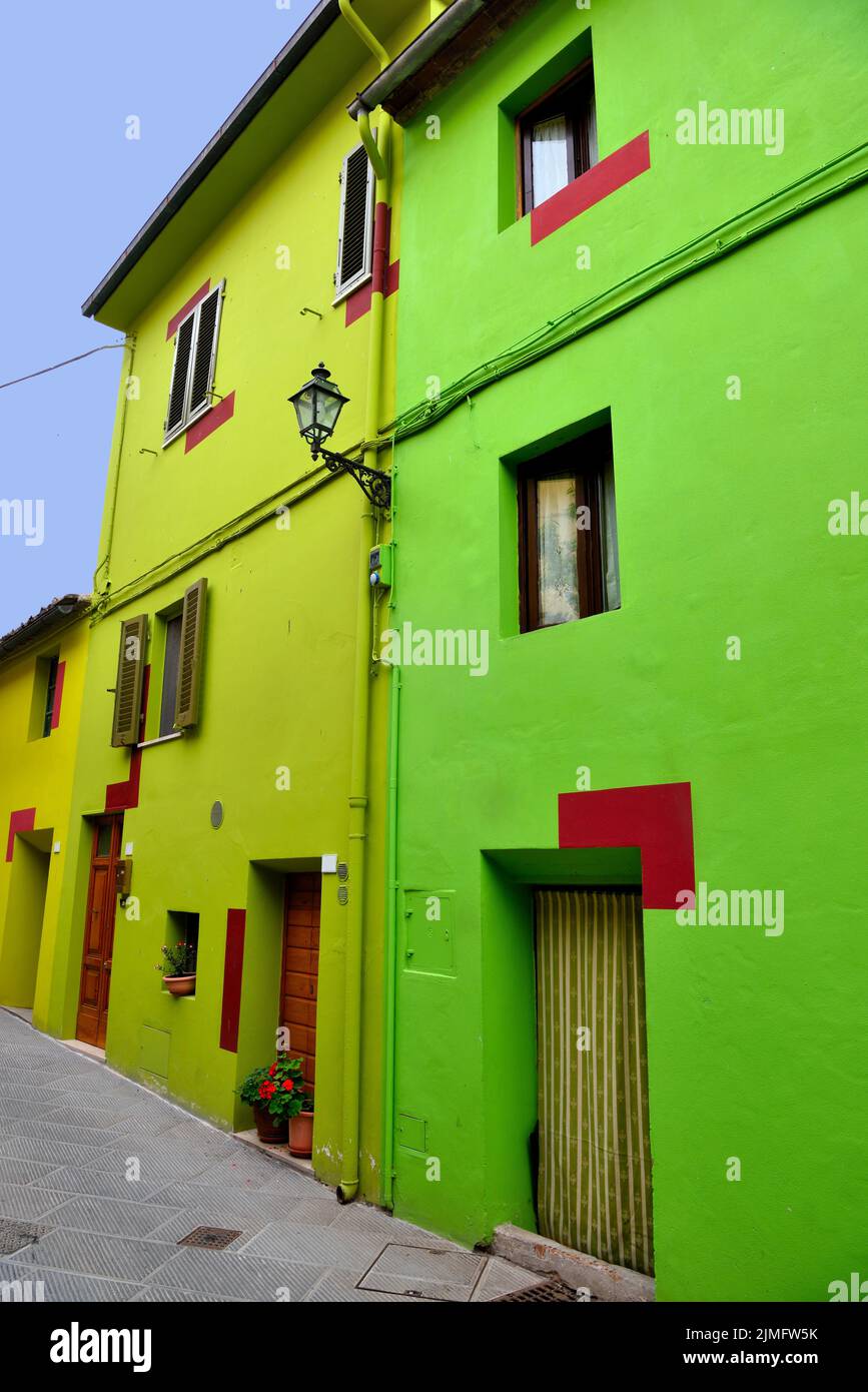 the village with the colorful houses Ghizzano tuscany Italy Stock Photo ...