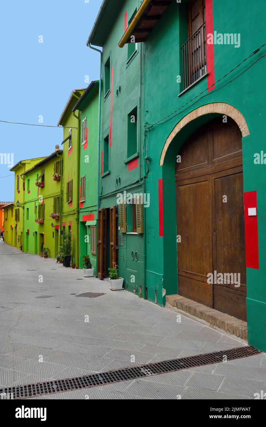 the village with the colorful houses Ghizzano tuscany Italy Stock Photo ...