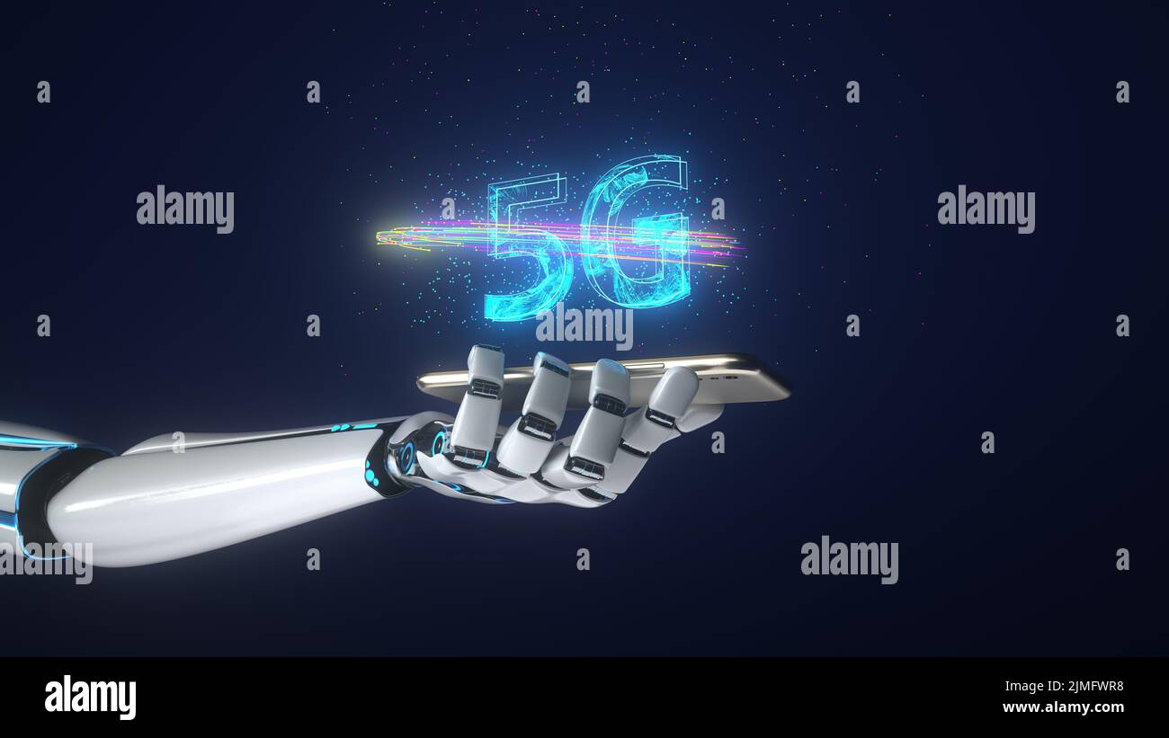 Humanoid Robot Hand Smartphone 5G Stock Photo - Alamy