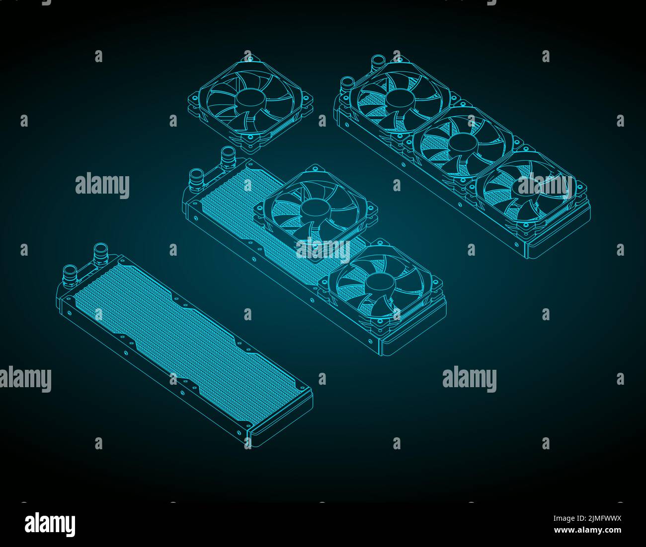 Stylized vector illustrations of isometric blueprints of three-section ...