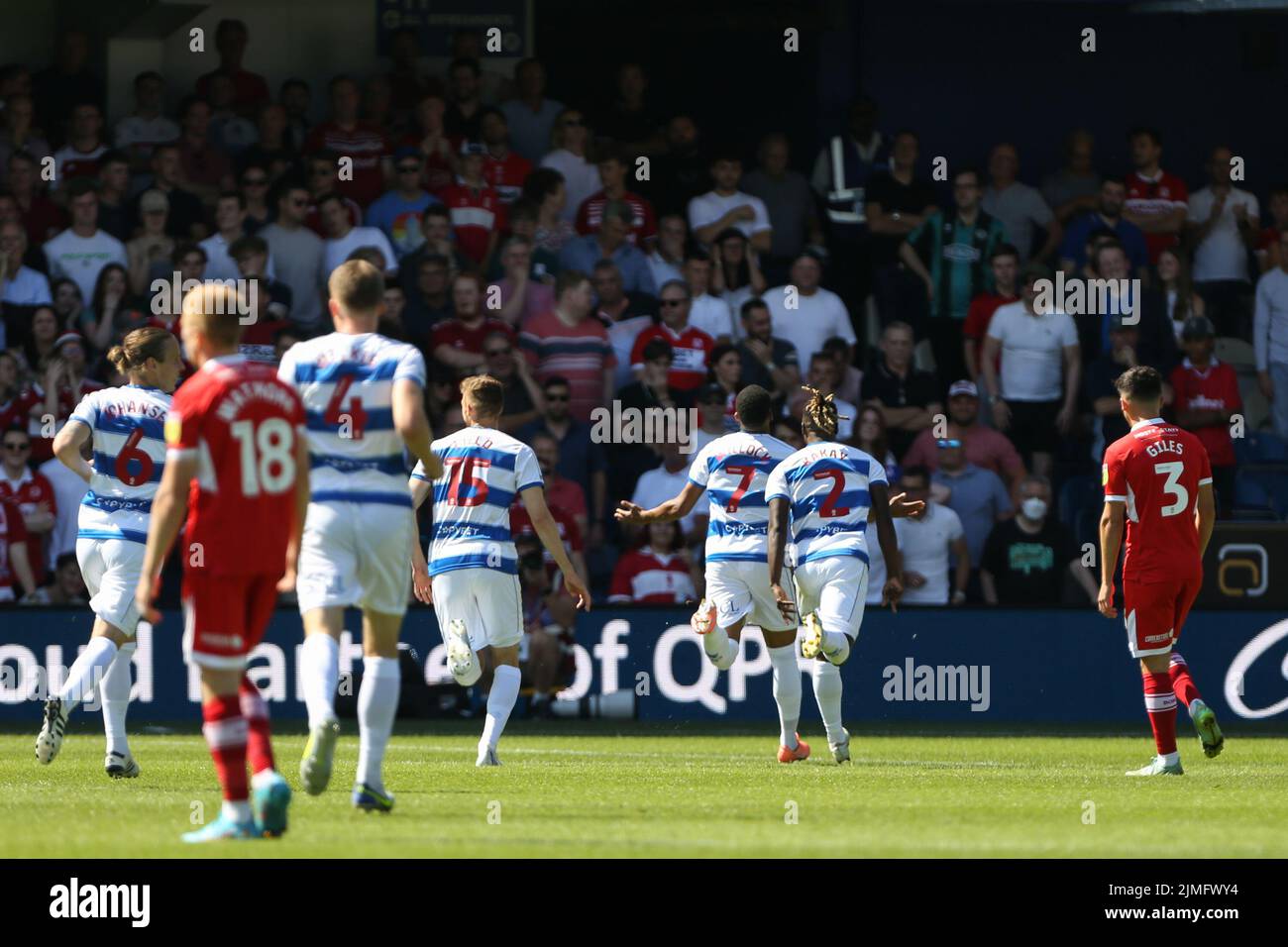Chris Willock #7 of QPR celebrates his goal to make it 1-0 Stock Photo ...