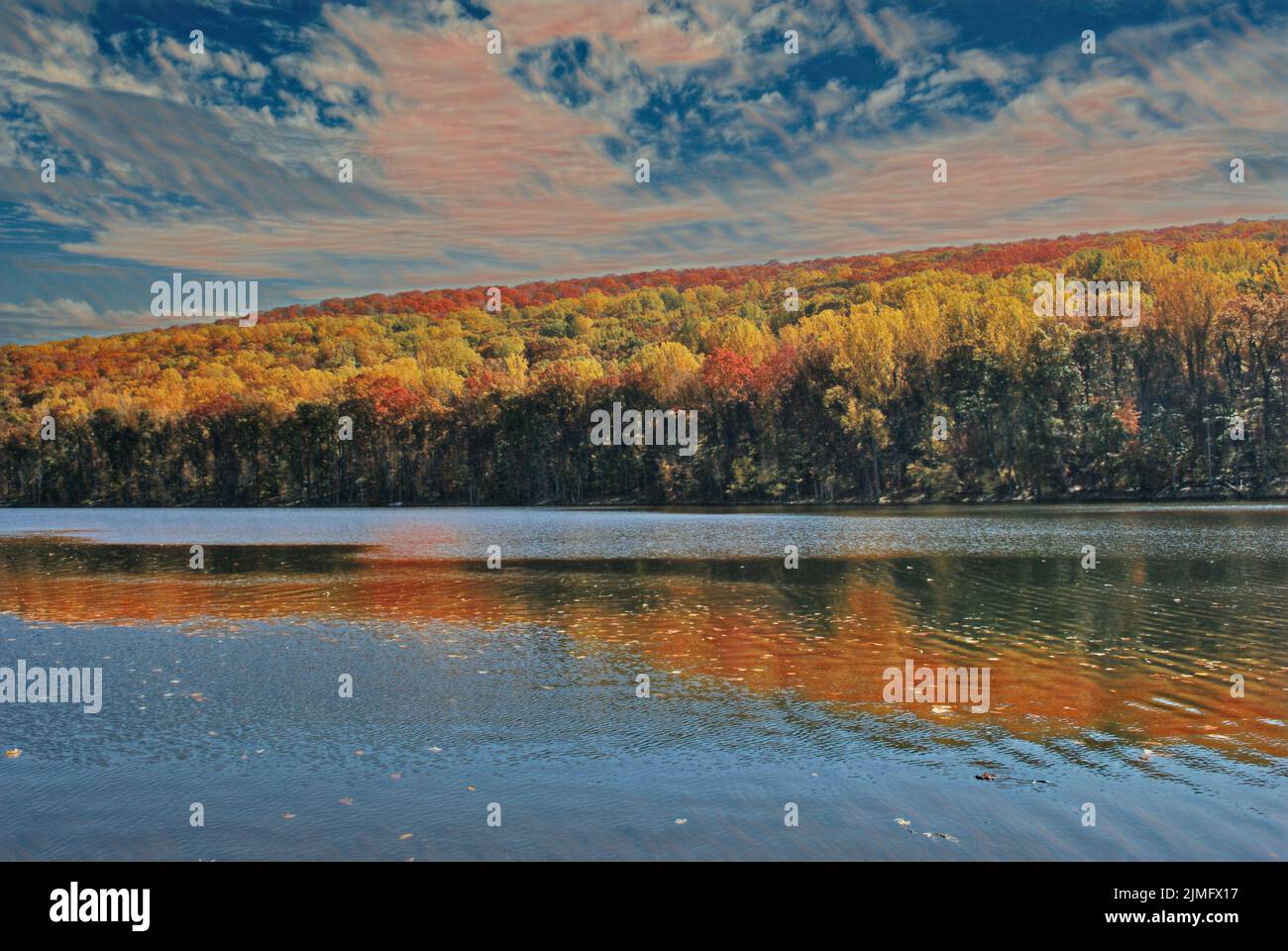 Sunny fall day at the Catoctin State Park, with the trees in full ...