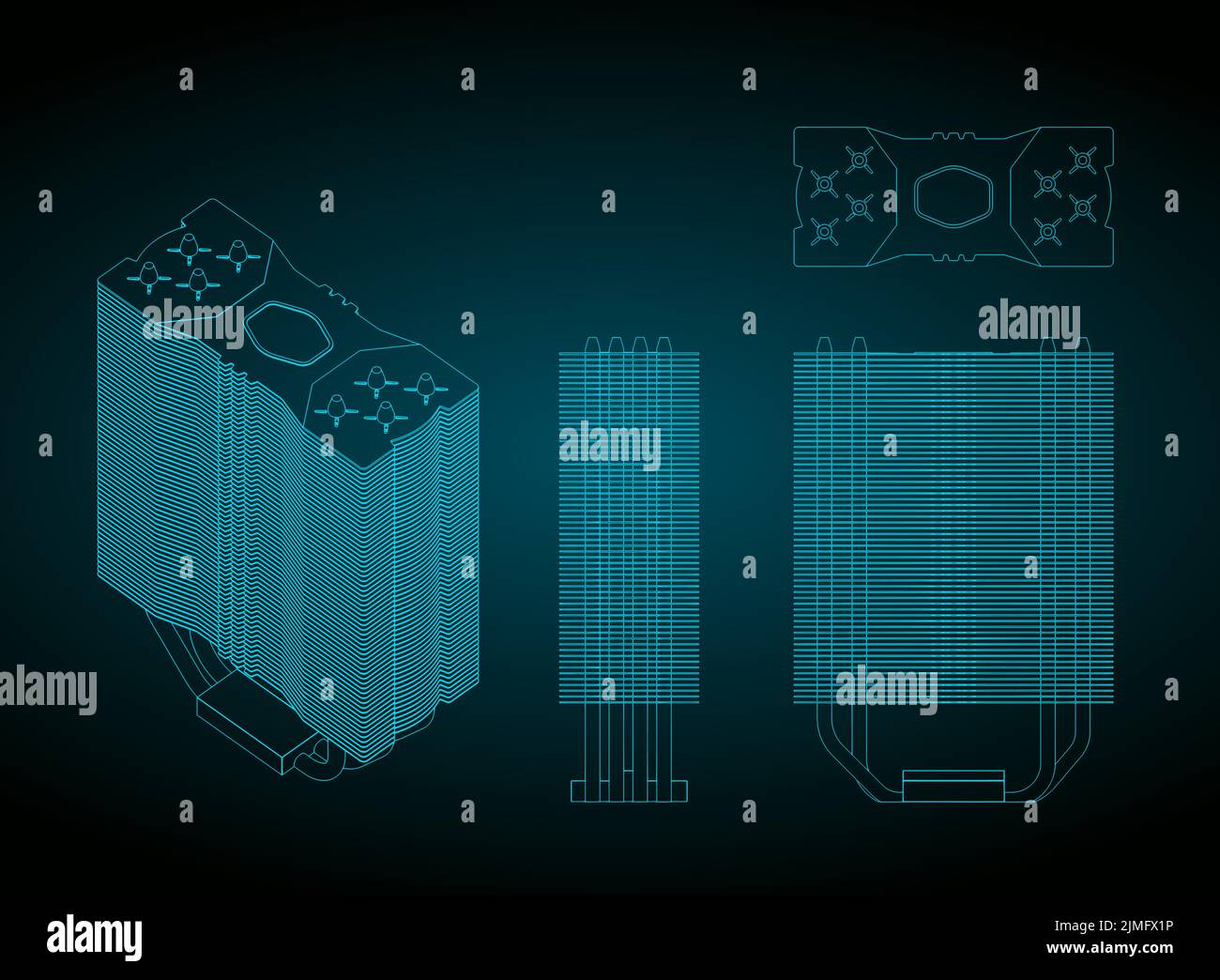 Stylized vector illustration of drawings of tower type CPU cooler Stock ...