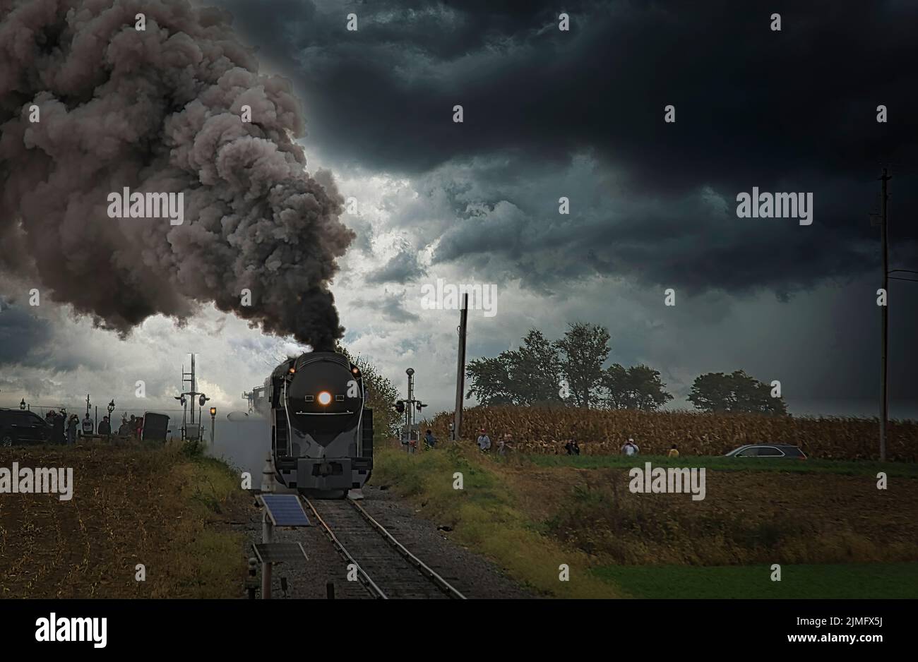 Antique Restored Steam Freight Train Approaching Blowing Smoke and ...