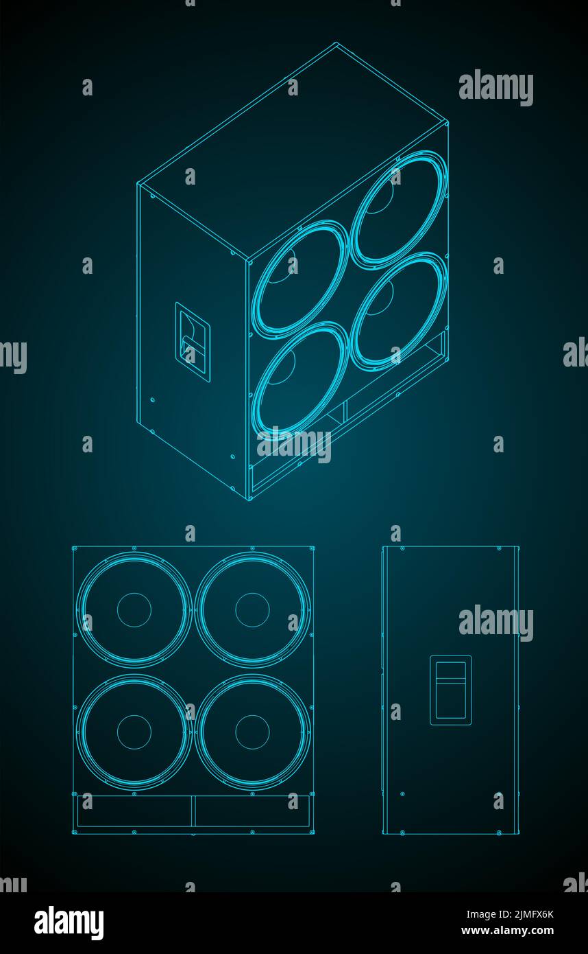 Stylized vector illustration of blueprints of powerful subwoofer Stock ...