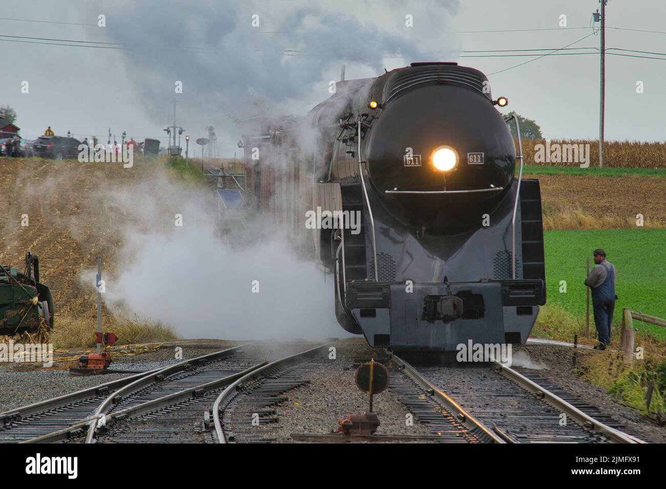 Antique Restored Steam Freight Train Approaching Blowing Smoke and ...