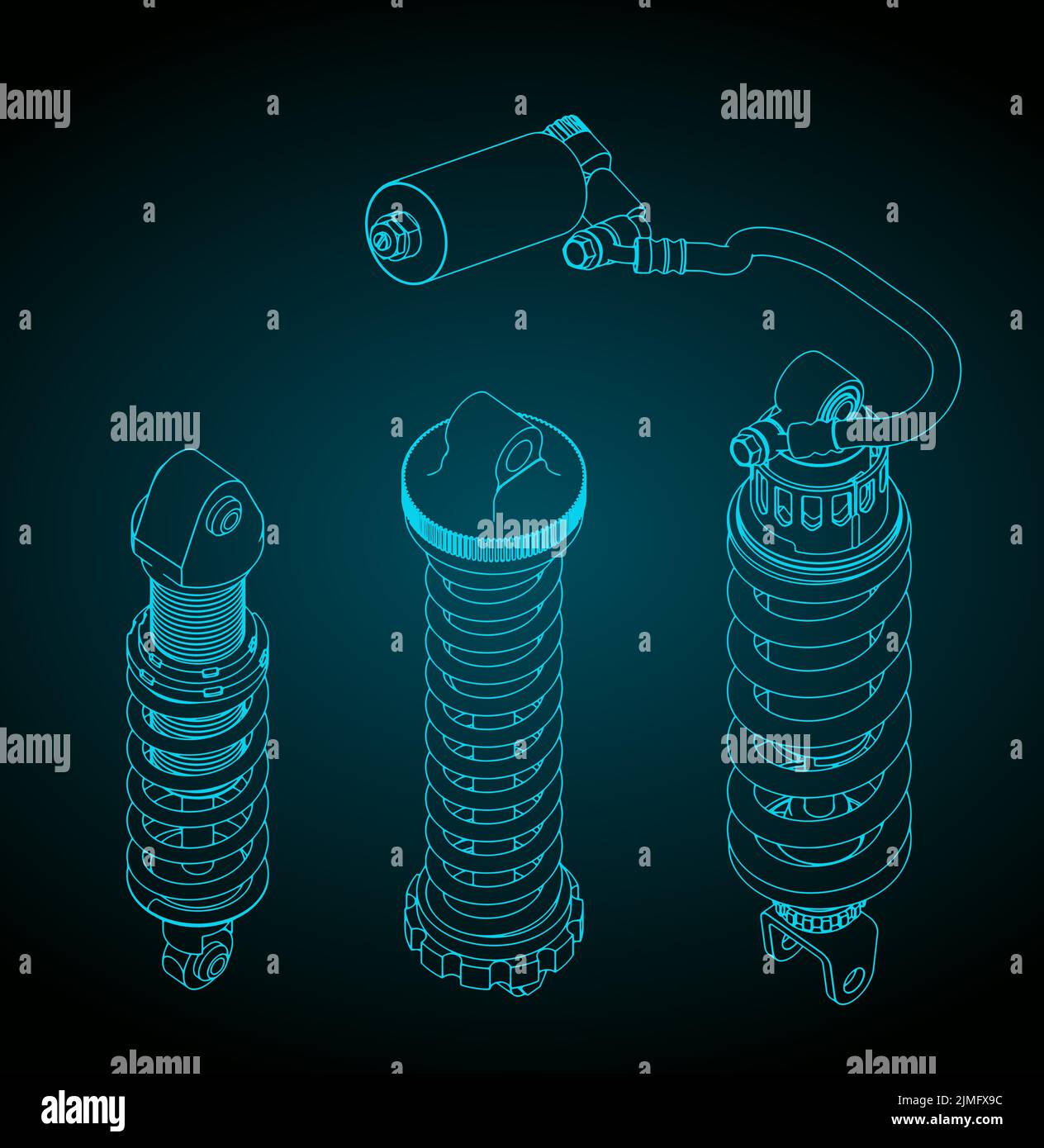 Stylized vector illustration of drawings of shock absorber mini set ...