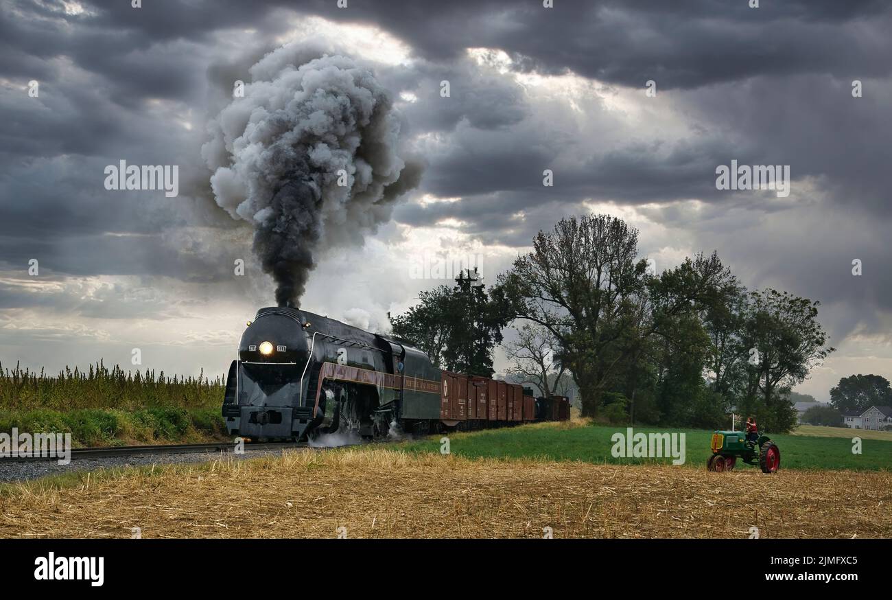 Antique Restored Steam Freight Train Approaching Blowing Smoke and ...