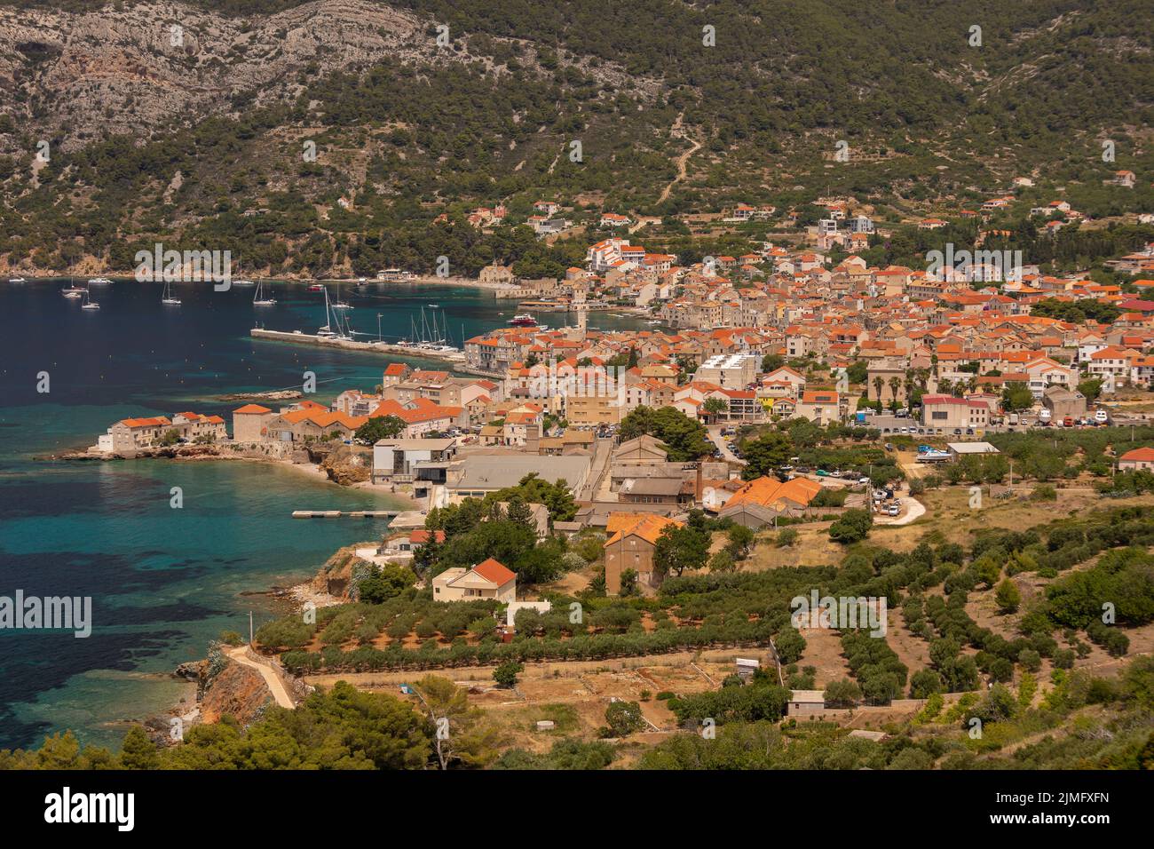 KOMIZA, VIS ISLAND, CROATIA, EUROPE - Coastal town of Komiza, on the ...