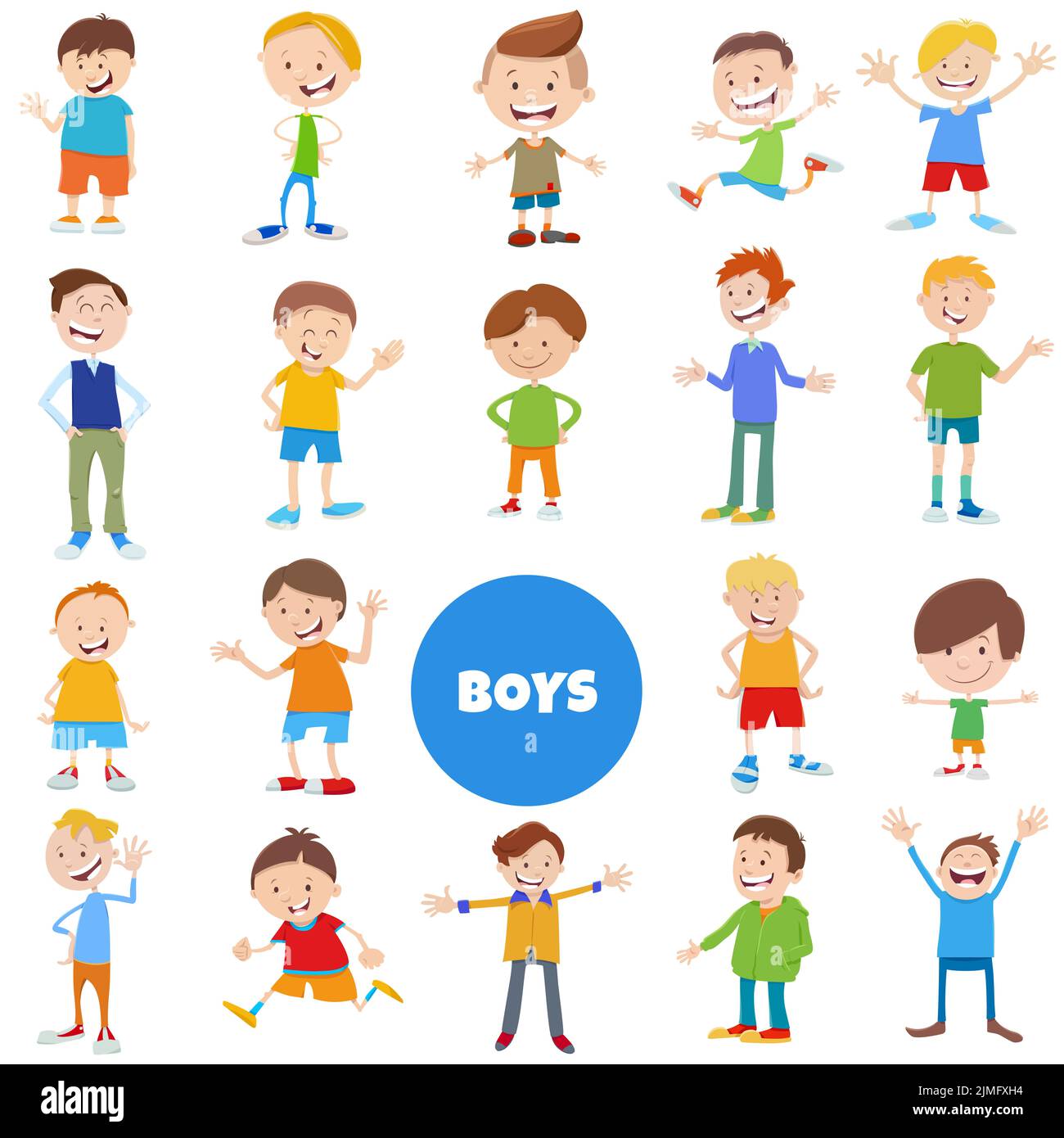 Cartoon children and teen boys characters big set Stock Photo - Alamy