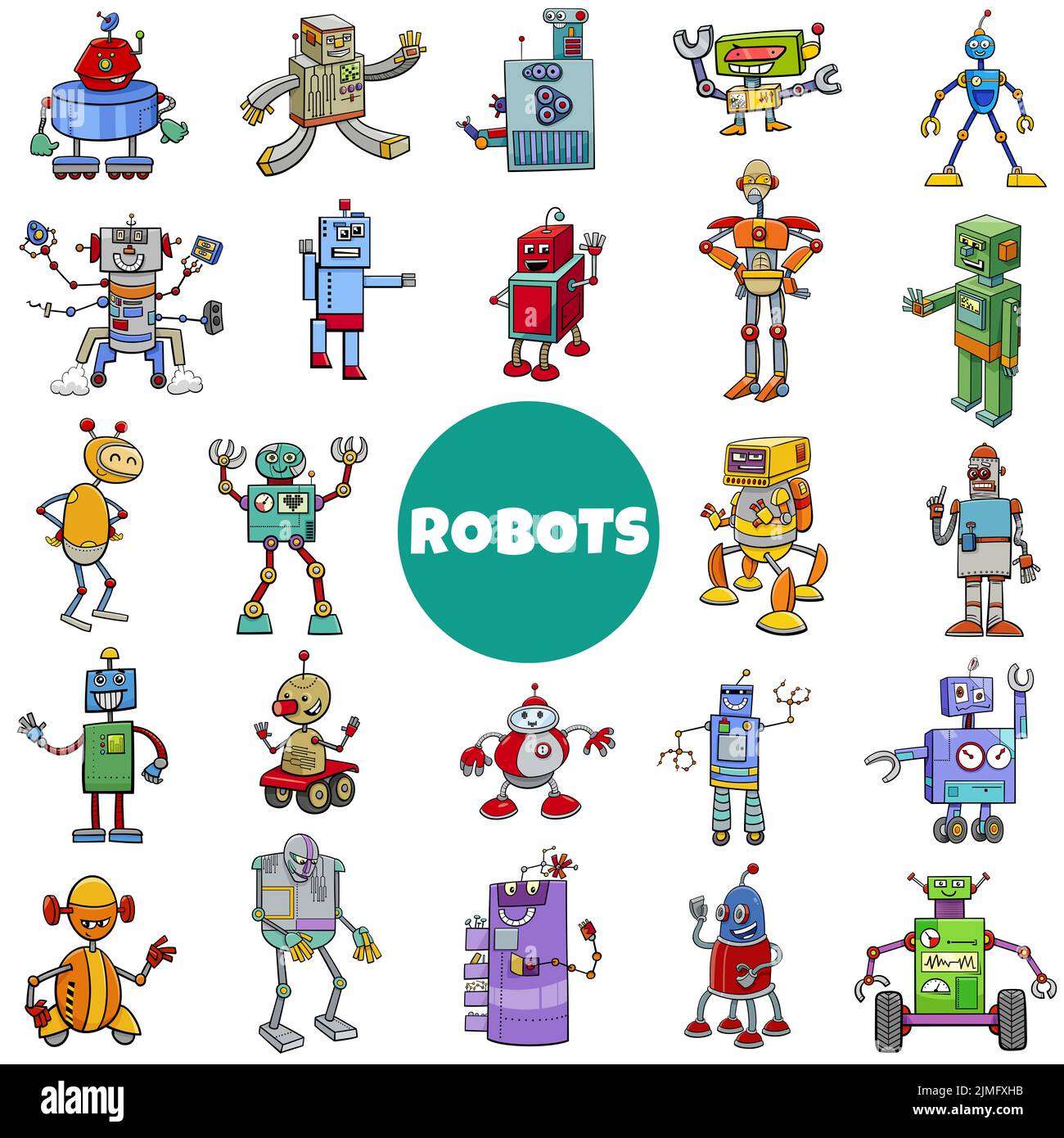 Cartoon robots and androids characters big set Stock Photo - Alamy