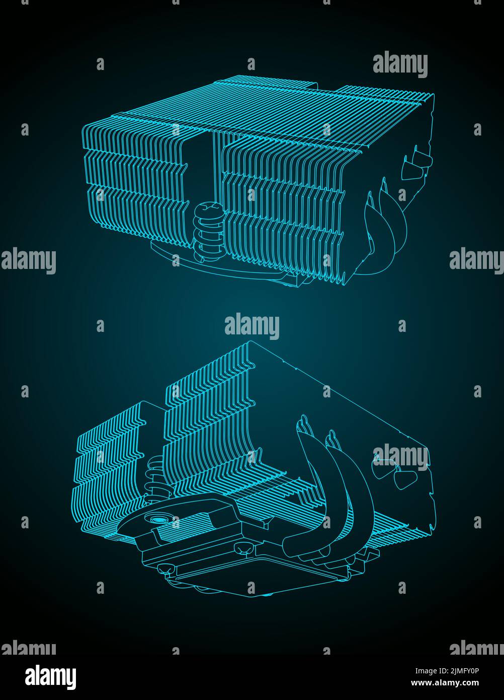 Stylized vector illustration of drawings of CPU cooler heatsink Stock ...