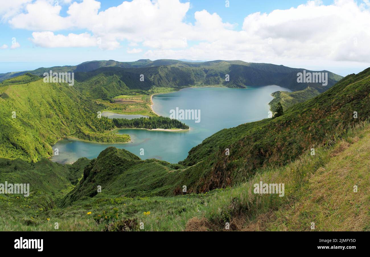 Lagoa do Fogo, crater lake within the Agua de Pau Massif stratovolcano ...