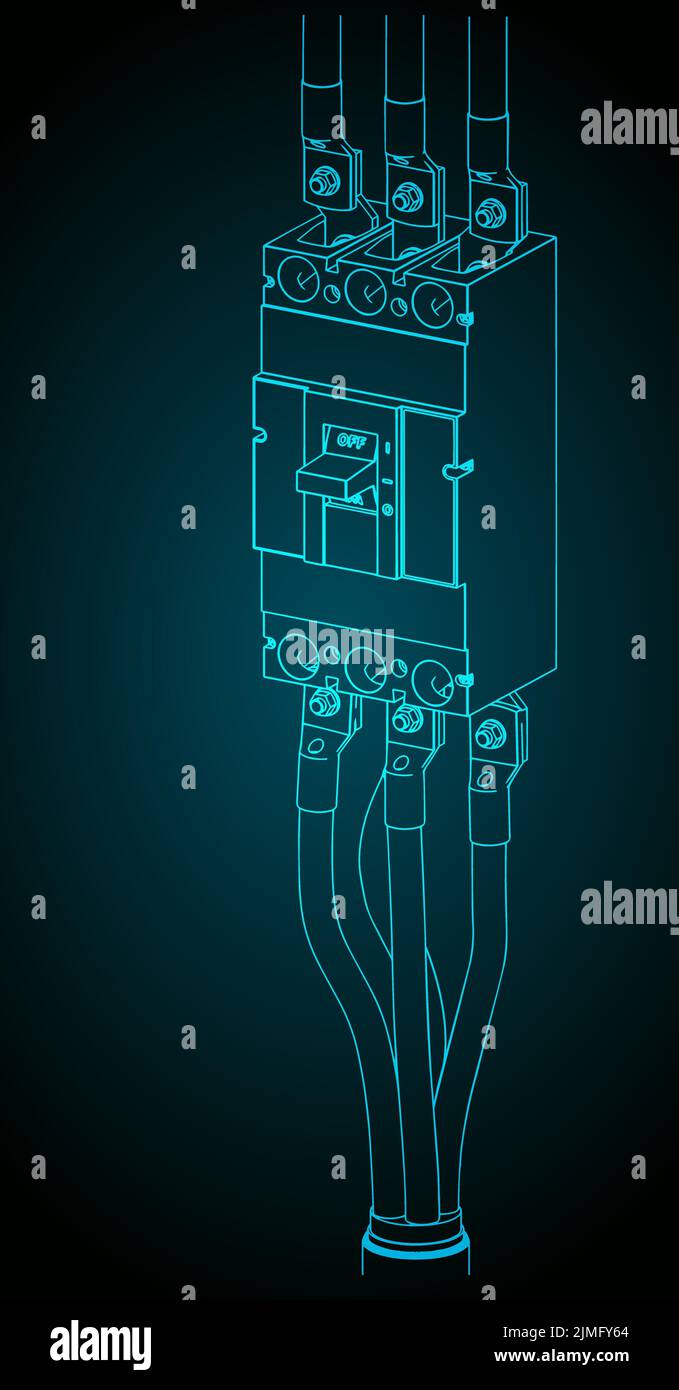 Stylized vector illustration of isometric blueprints of power circuit ...