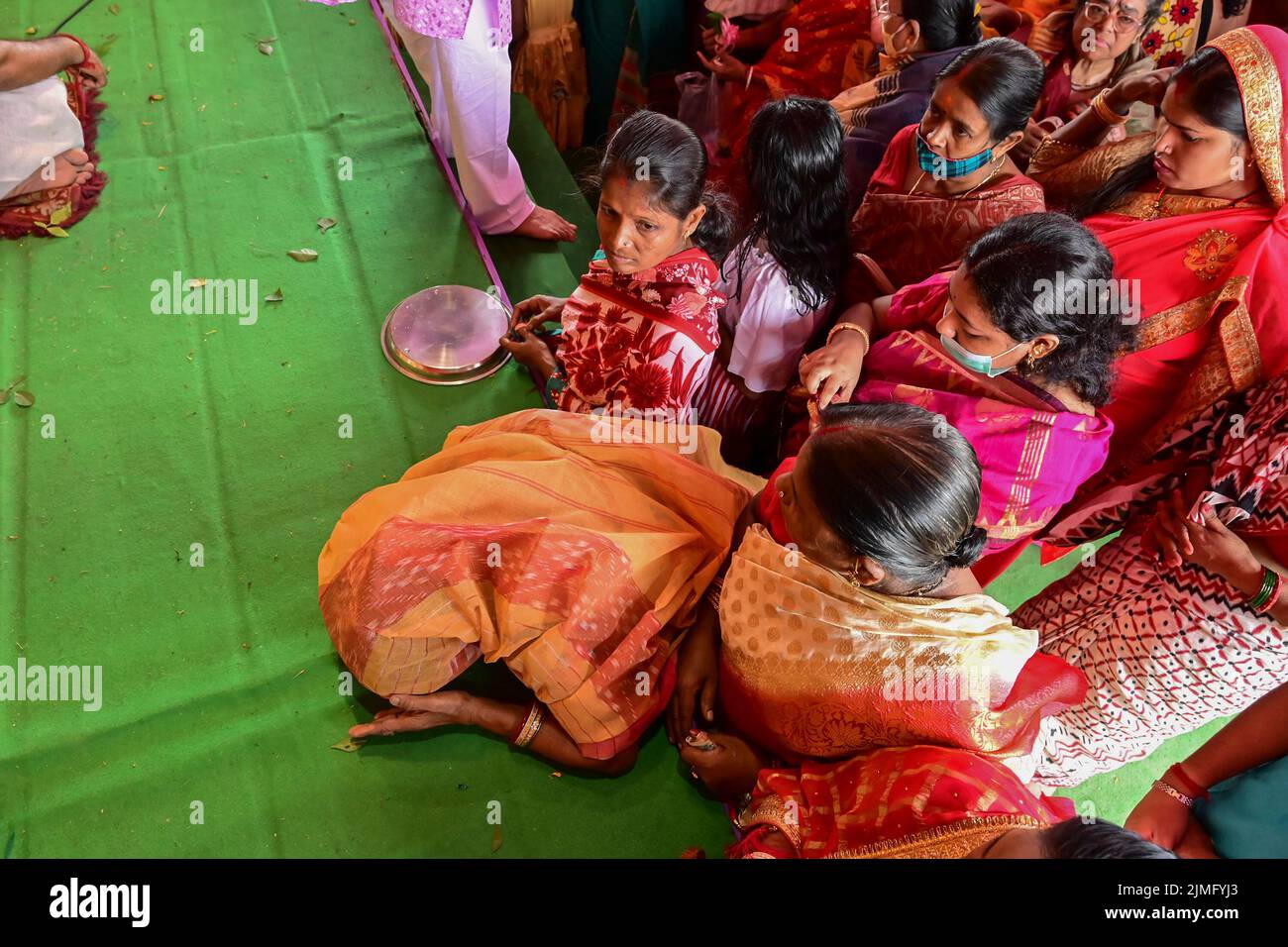 Howrah, West Bengal, India - 14th October 2021 : Female Bengali Hindu devotee praying to Goddess ...