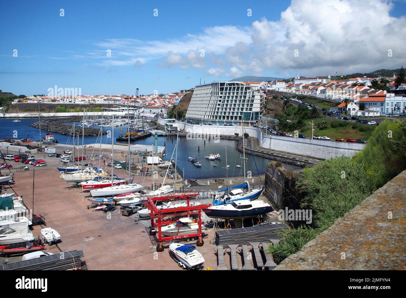 View of the Angra Bay from the Fort of Sao Sebastiao, fishing port ...